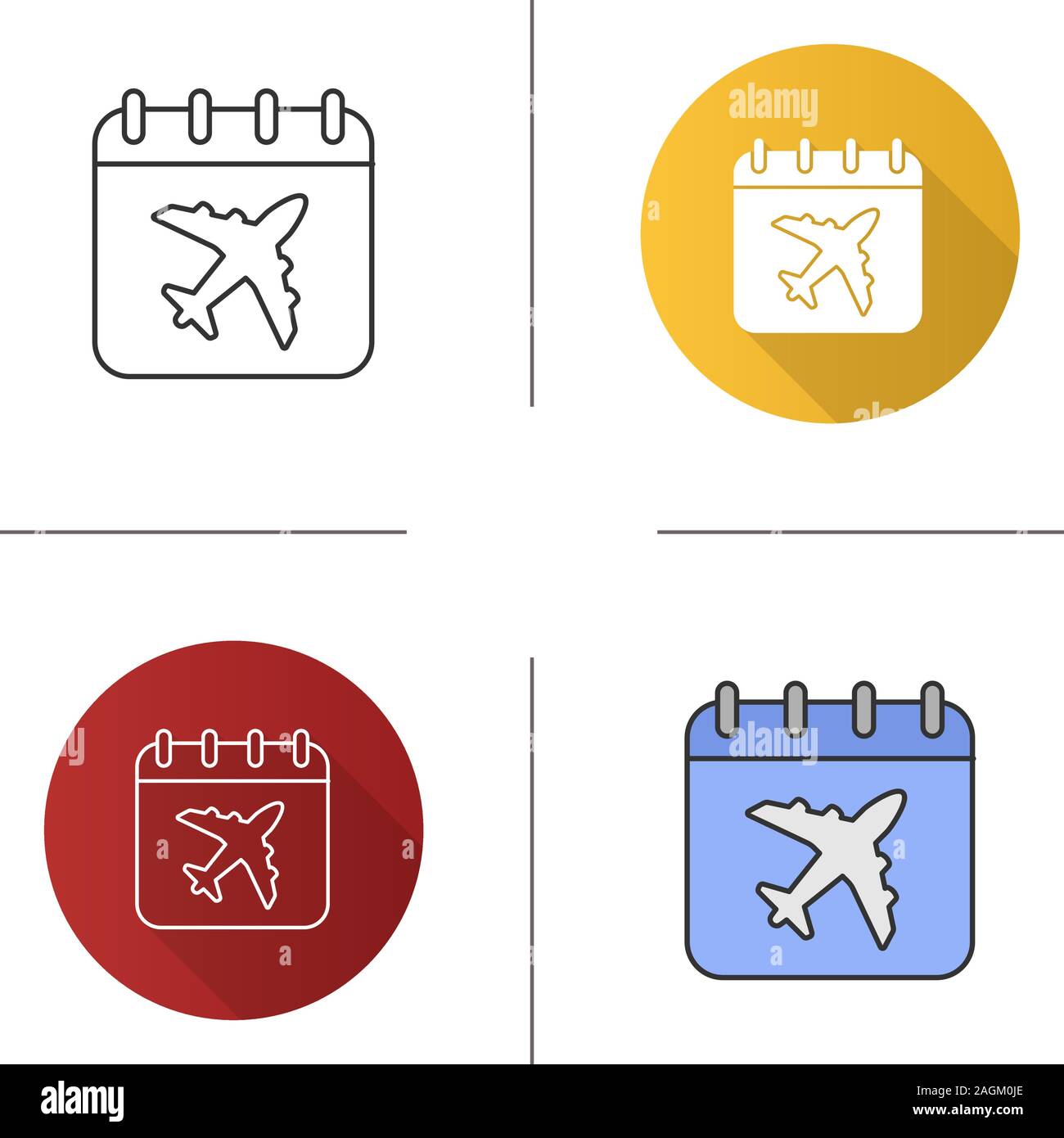 Flight date icon. Calendar page with airplane. Plane departure date ...