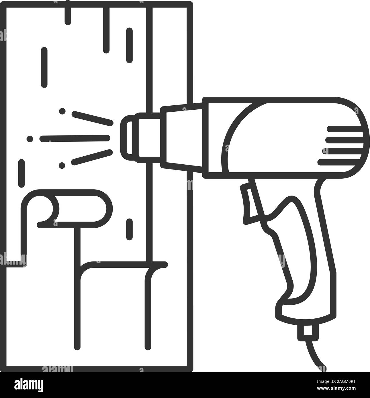 Hot air gun heating surface linear icon. Paint removing. Thin line ...