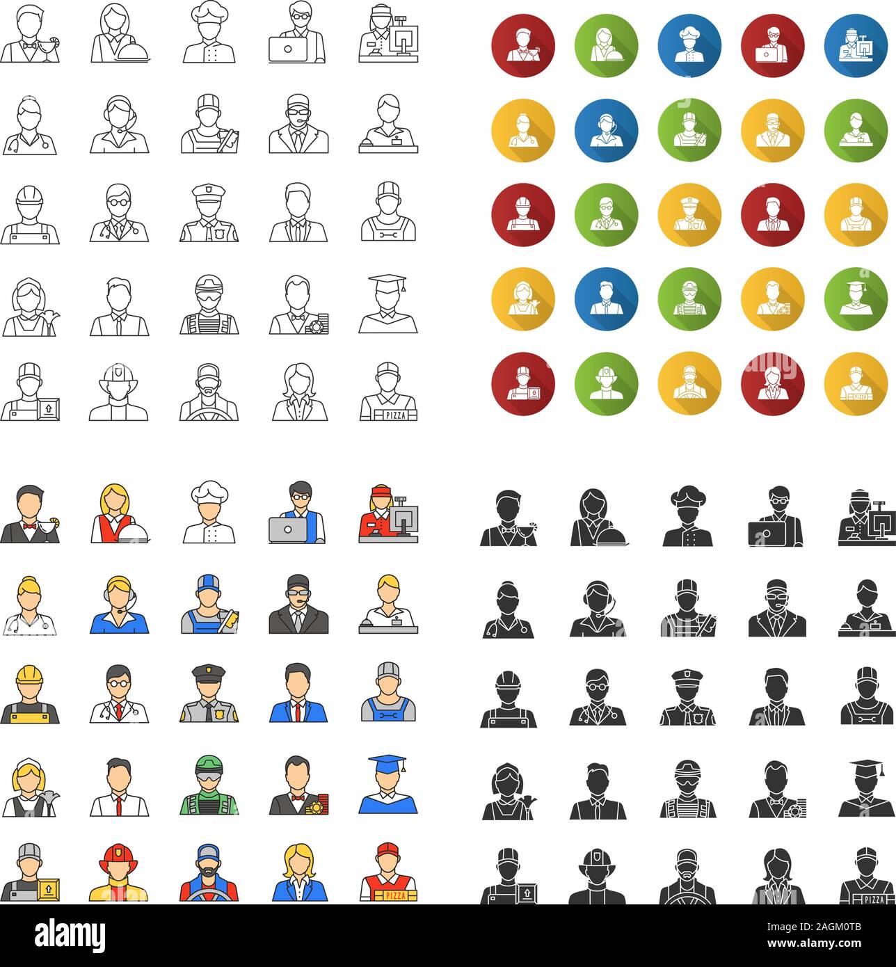 Professions icons set. Occupations. Workers. Linear, flat design, color ...