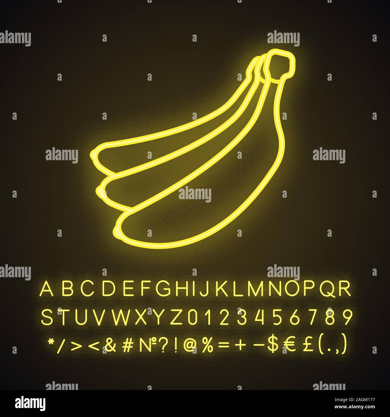 Bananas bunch neon light icon. Glowing sign with alphabet, numbers and ...