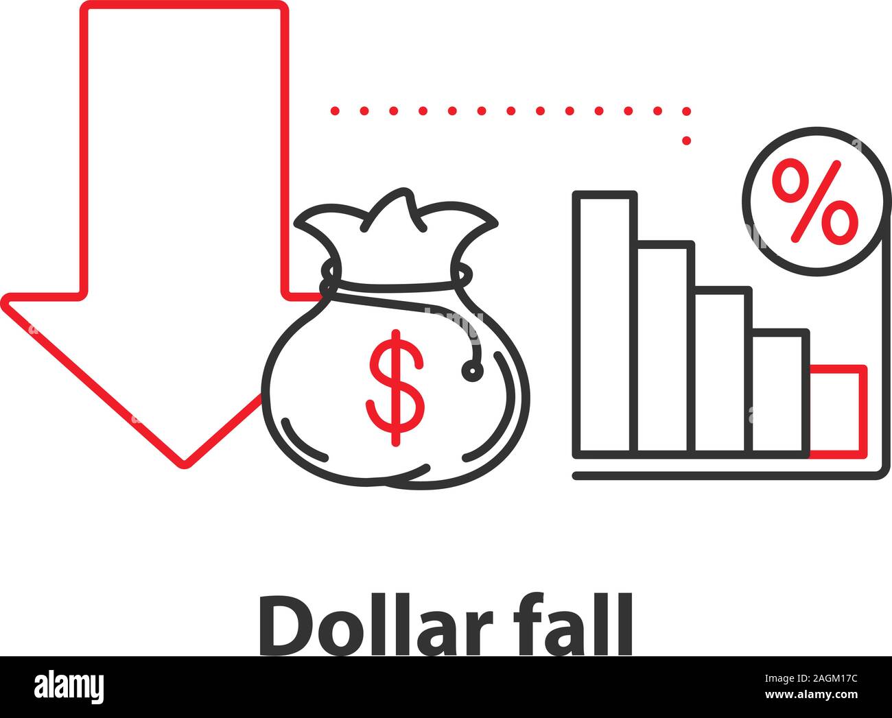 Dollar fall concept icon. Profit decline idea thin line illustration ...