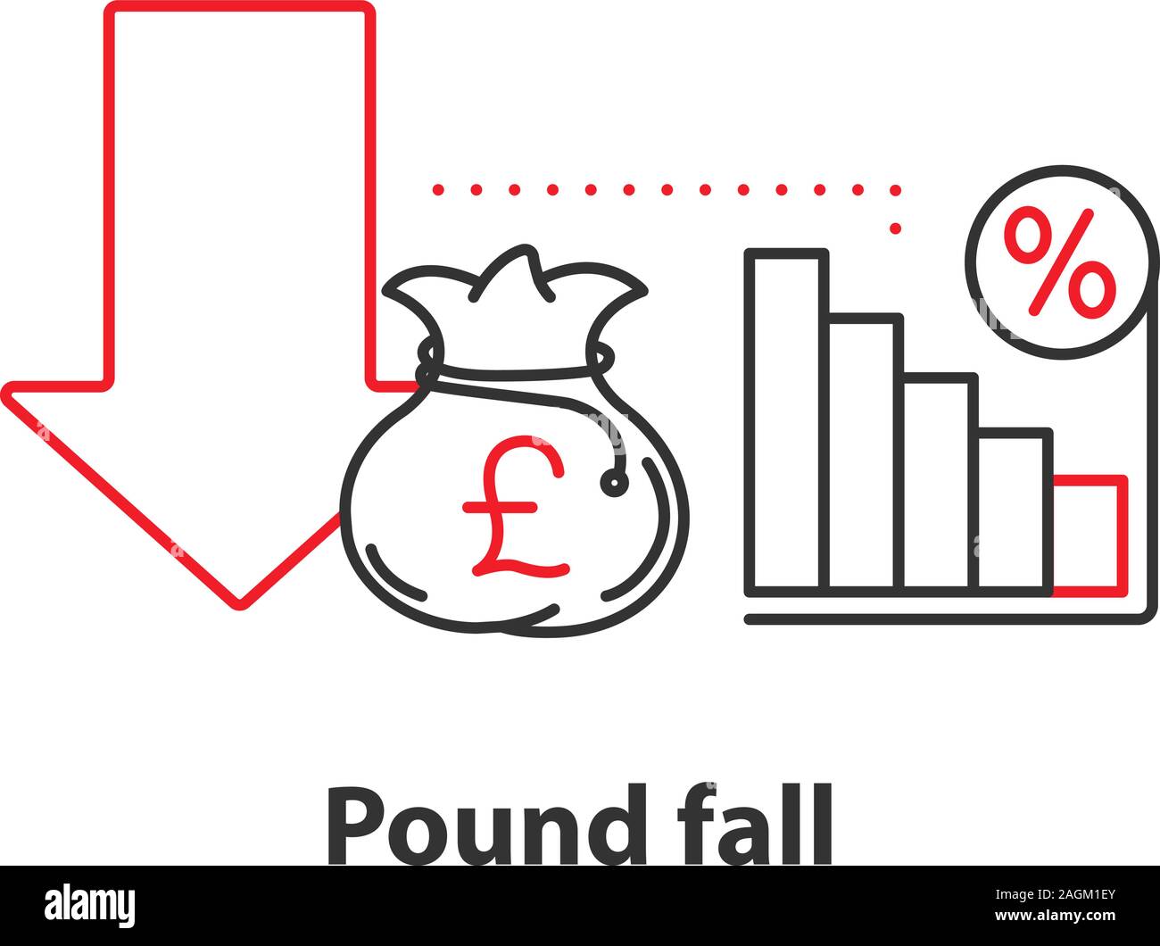 Pound fall concept icon. Profit decline idea thin line illustration ...