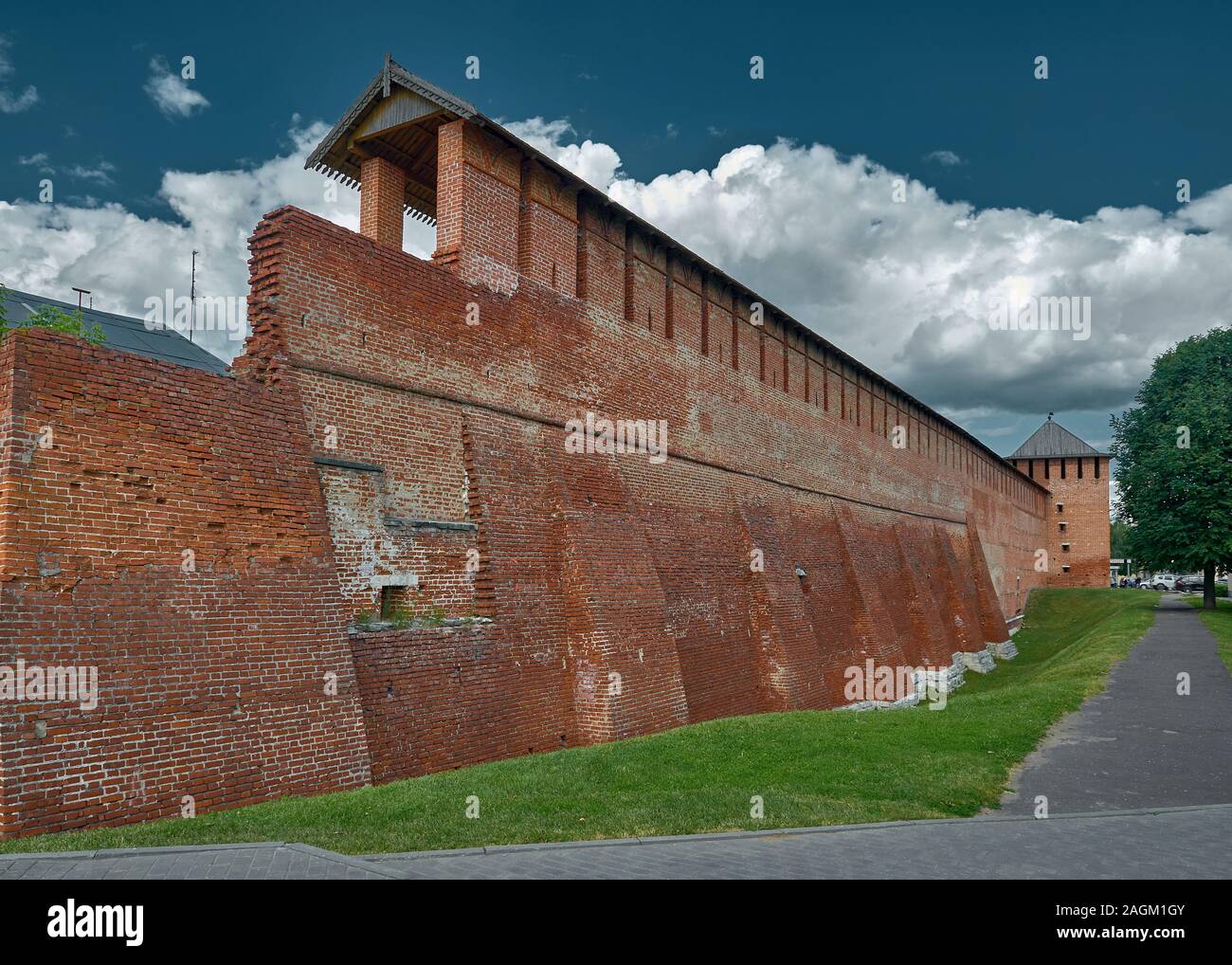 Kolomna, a fragment of the ancient brick fortification wall of the ...