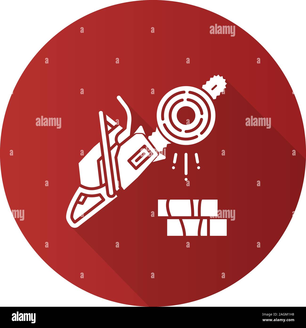 Chainsaw flat linear long shadow icon. Logging. Petrol-driven power ...