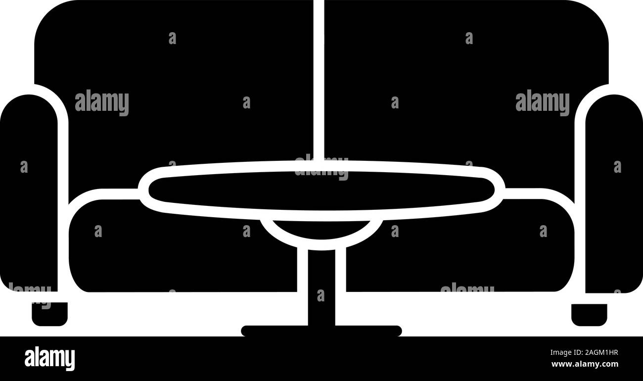 Table and sofa glyph icon. Waiting hall. Silhouette symbol. Negative ...