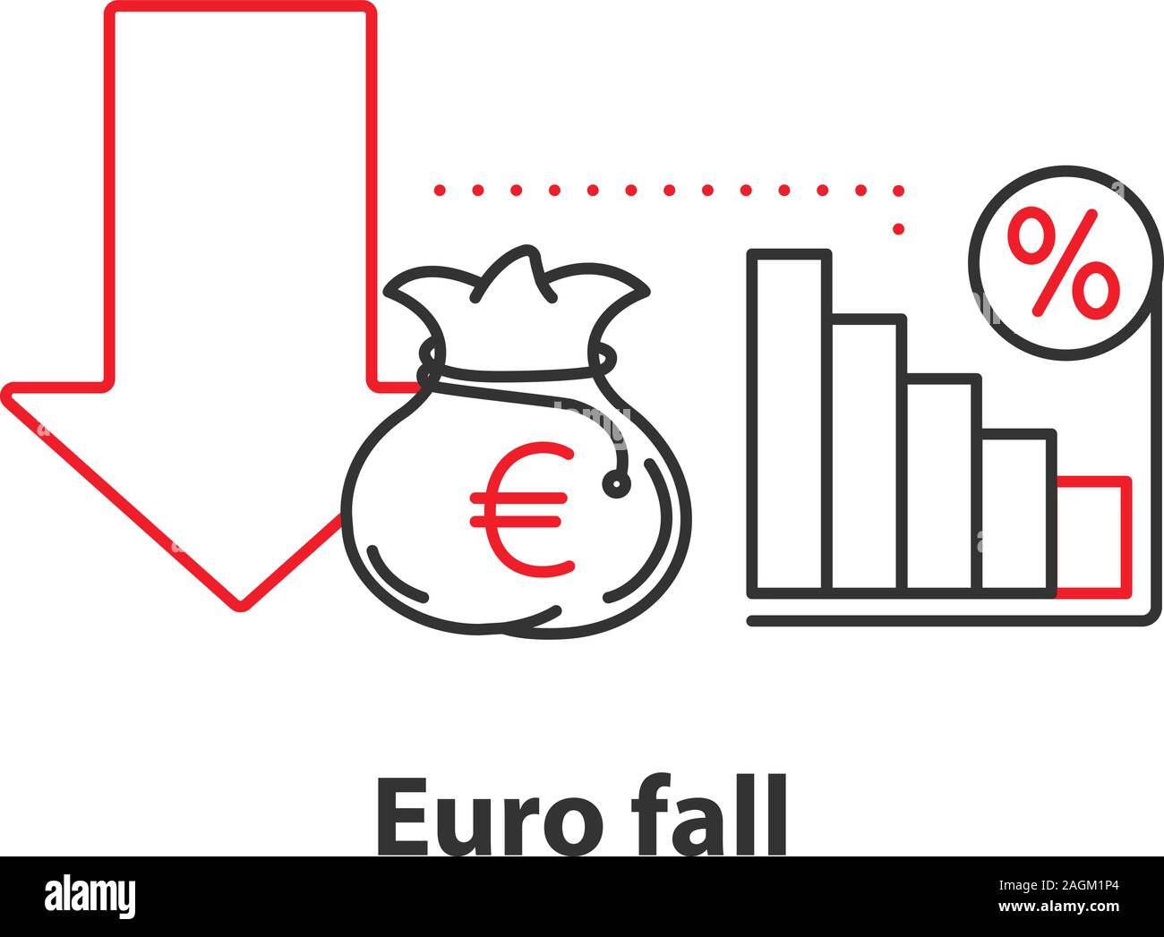 Euro fall concept icon. Profit decline idea thin line illustration ...