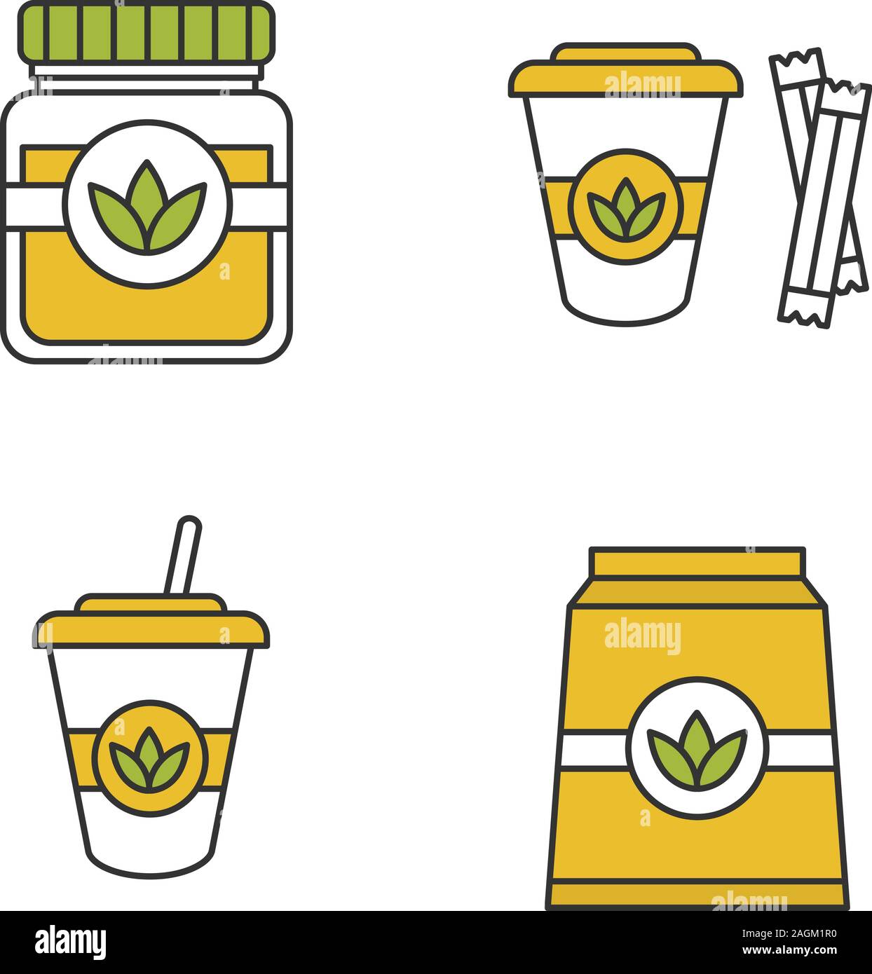 Tea drinks color icons set. Detox herbs and cocktails. Isolated vector ...