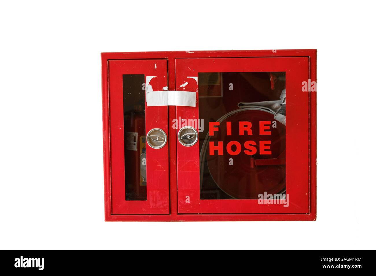 fire extinguisher box isolated on white background with the inscription ...