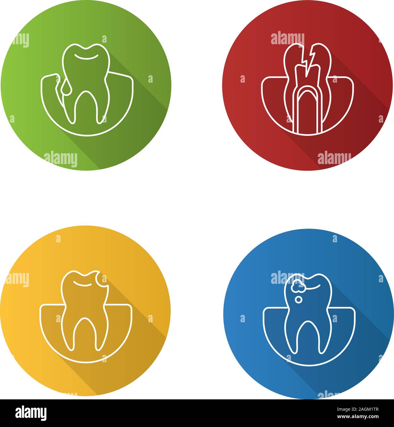 Dentistry flat linear long shadow icons set. Stomatology. Gum bleeding ...
