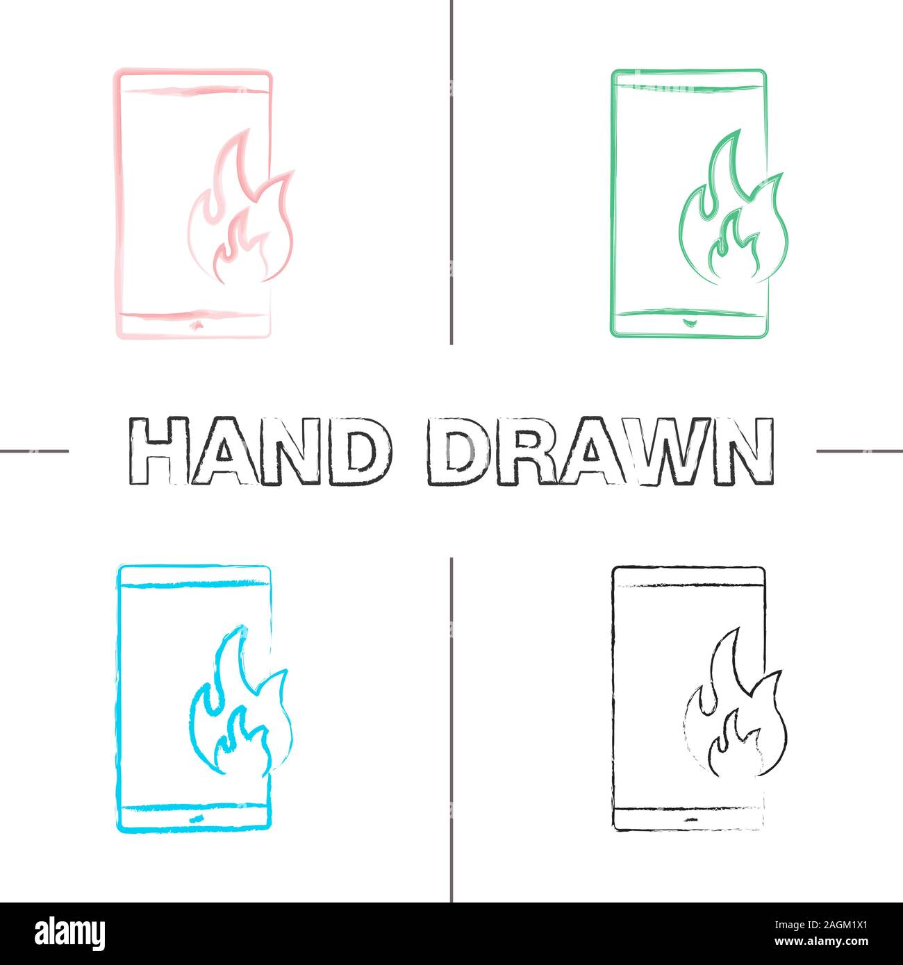 Fire emergency calling hand drawn icons set. Broken phone. Deadline ... Fire emergency calling hand drawn icons set. Broken phone. Deadline ...