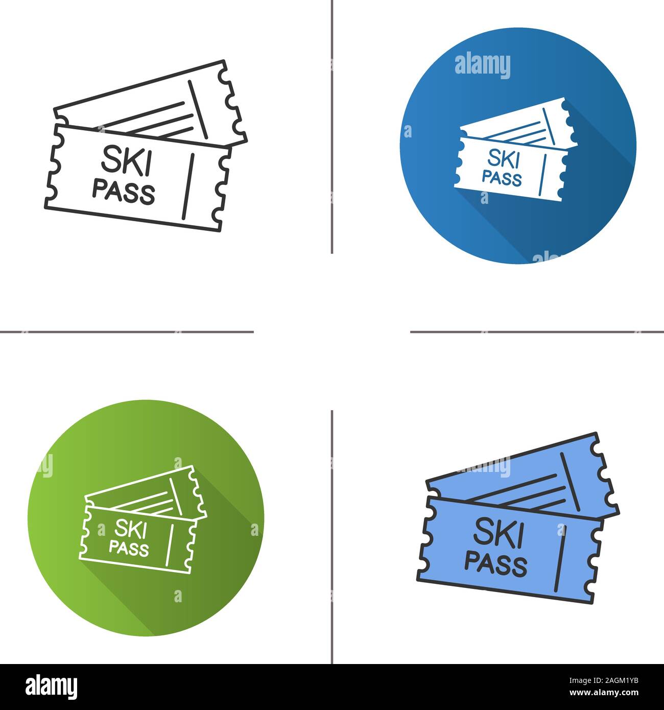 Ski pass icon. Lift tickets. Flat design, linear and color styles ...