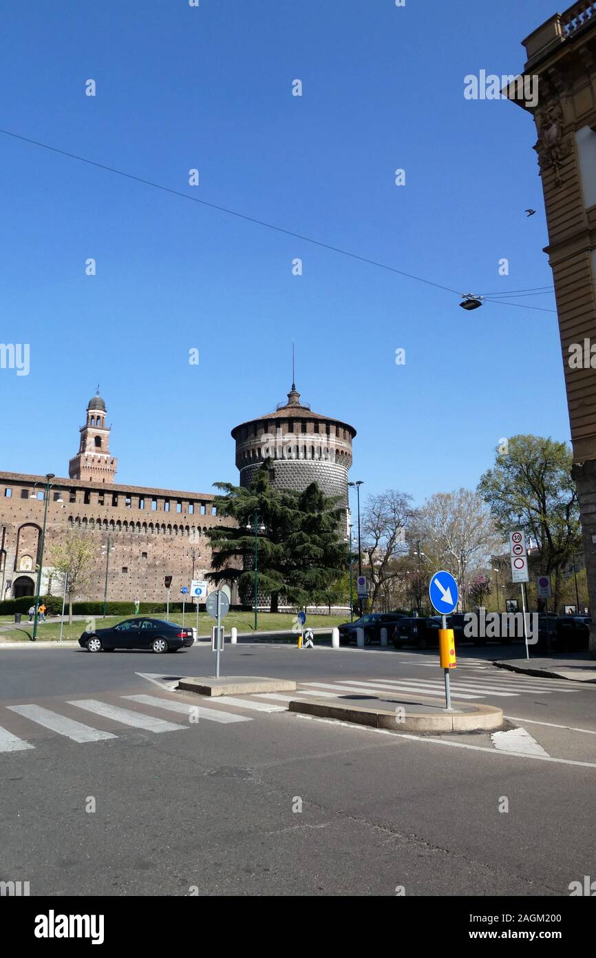 Sforza Castle, Torre del FIlarete, guard tower; Milan, Lombardy ...