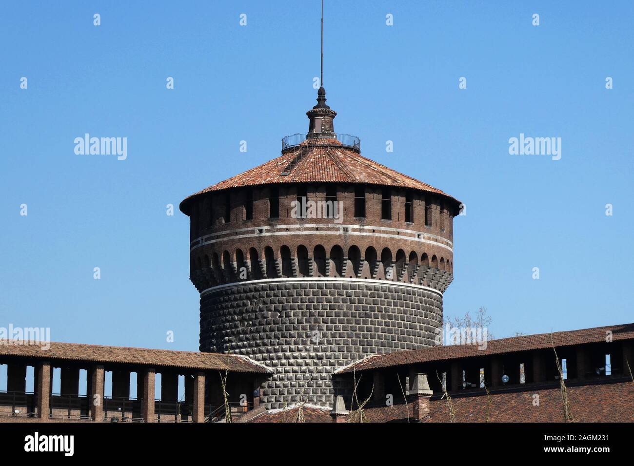 Sforza Castle, guard tower, Milan, Lombardy province, Italy, Europe ...