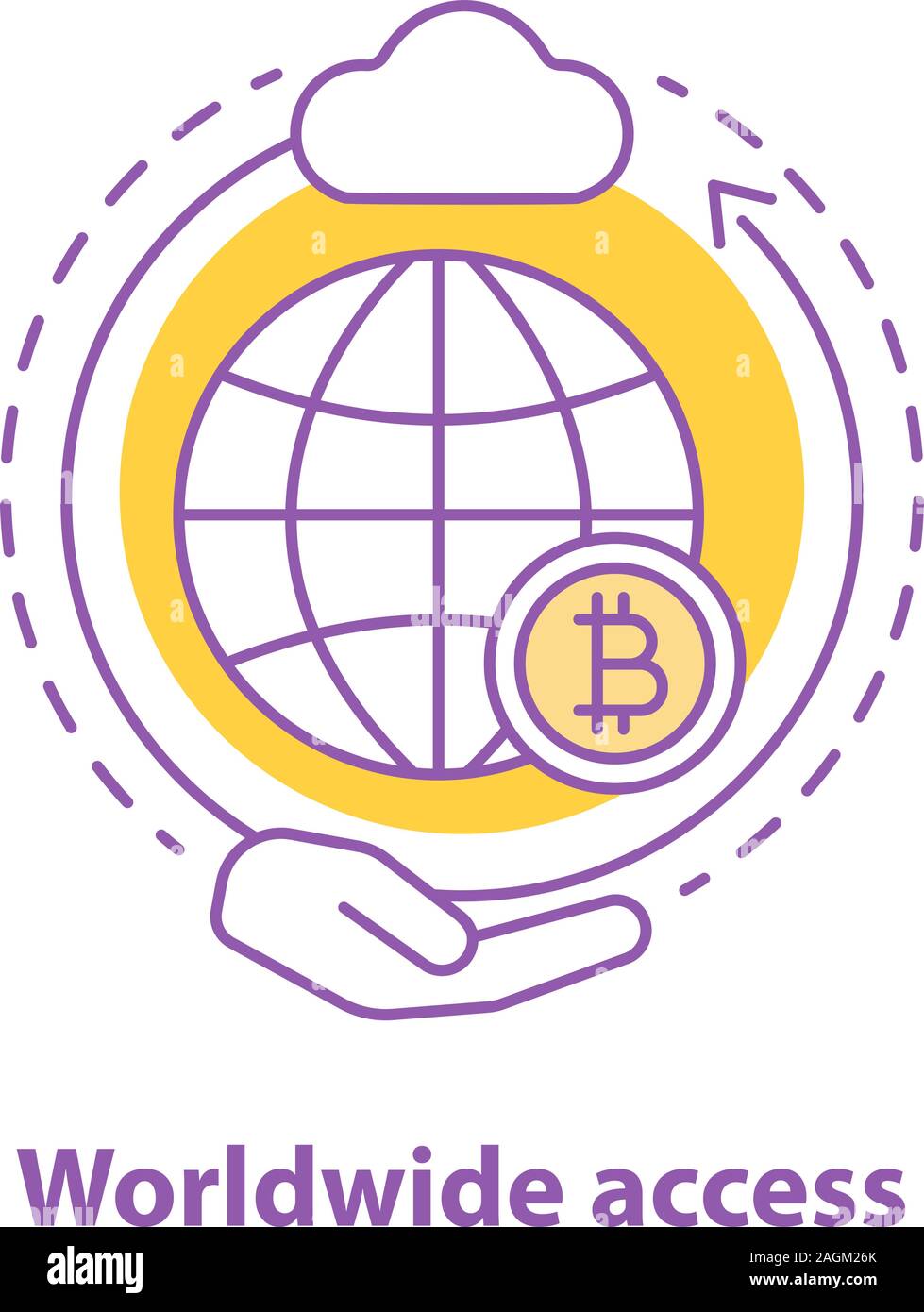 Worldwide access concept icon. Global cryptocurrency idea thin line ...
