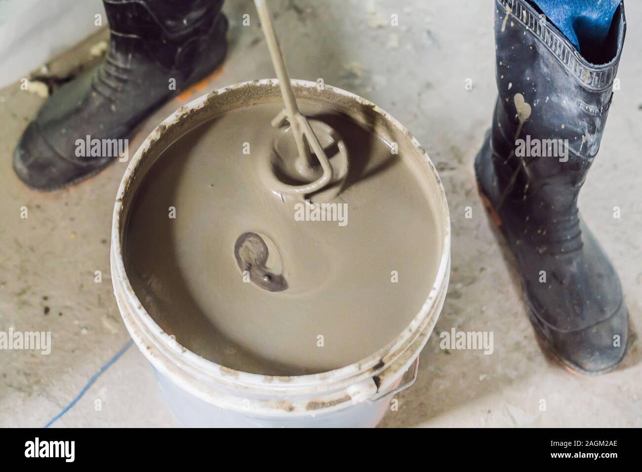 Filling concrete mixer cement labor construction building hi-res stock ...