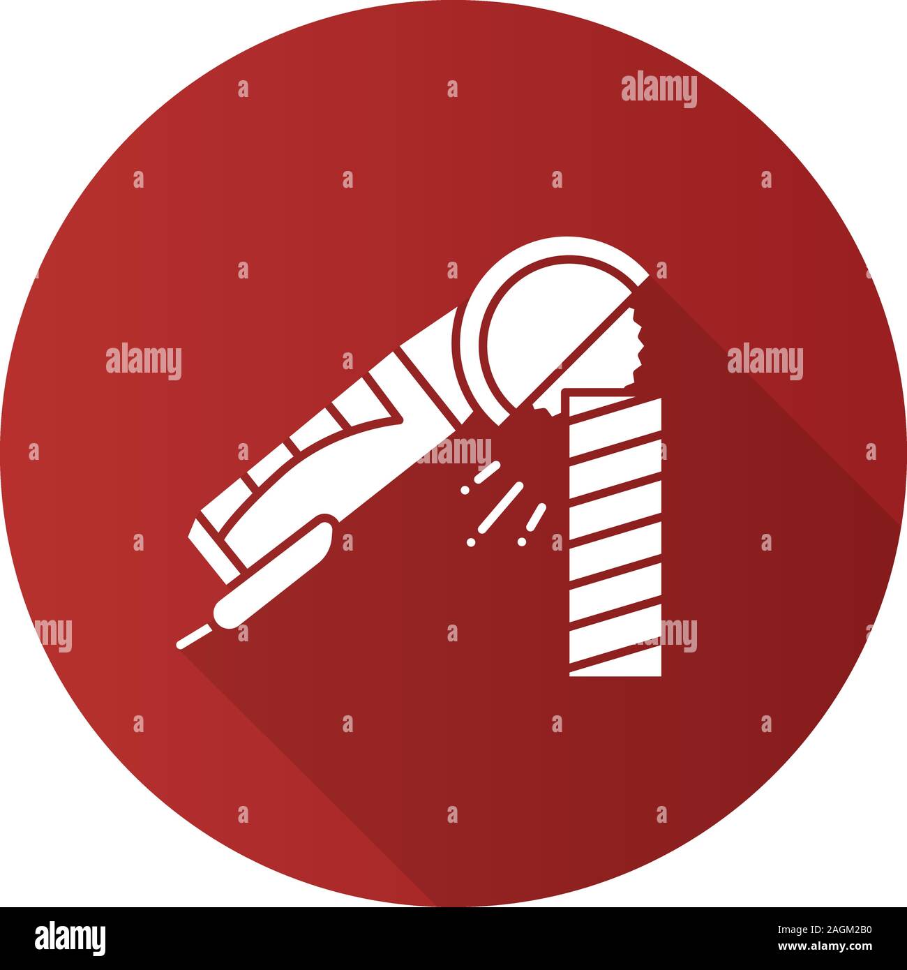 Angle grinder machine polishing wooden plank flat linear long shadow ...