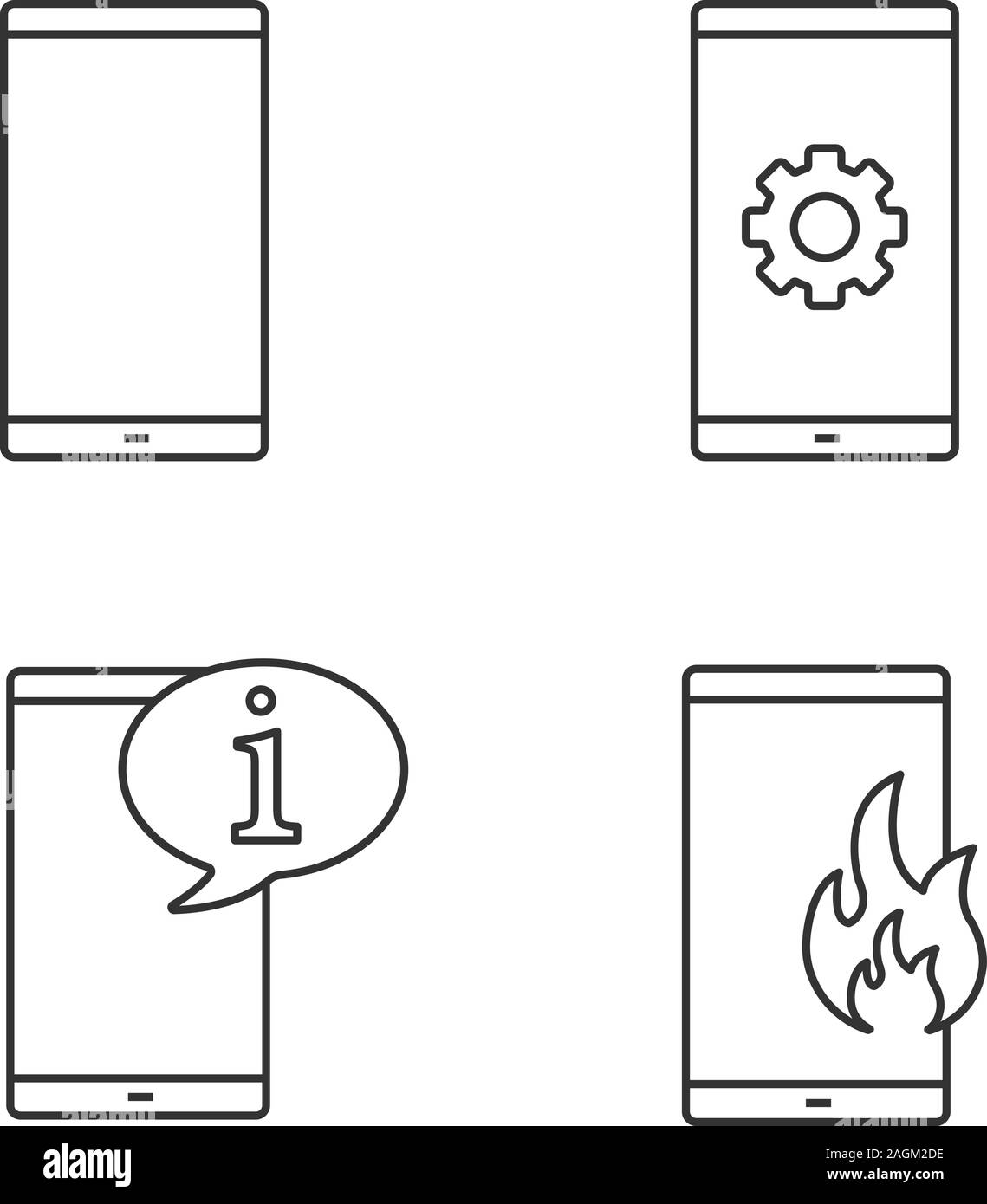 Phone communication linear icons set. Smartphone, cell phone settings ...
