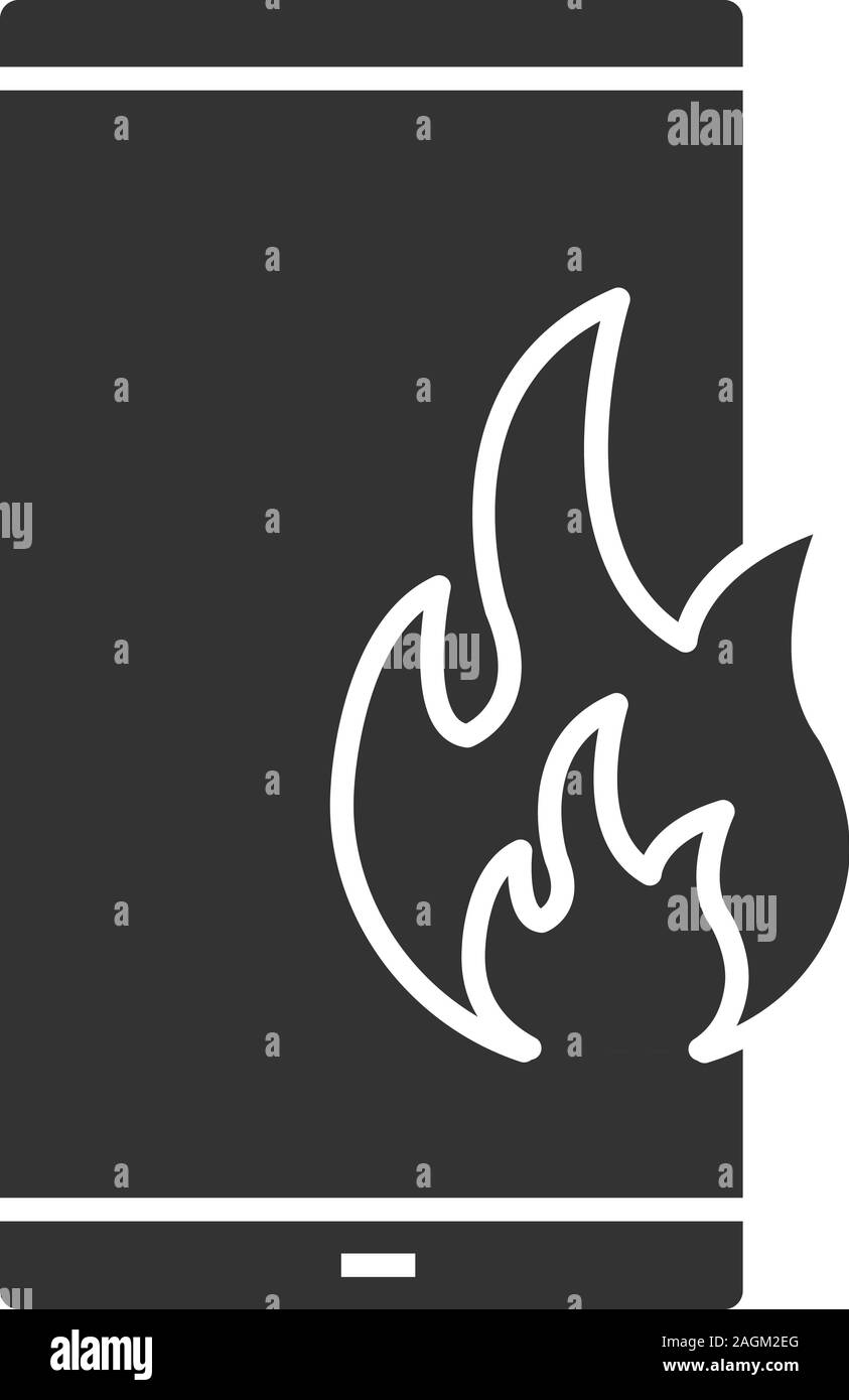 Fire emergency calling glyph icon. Broken phone. Deadline. Smartphone ...