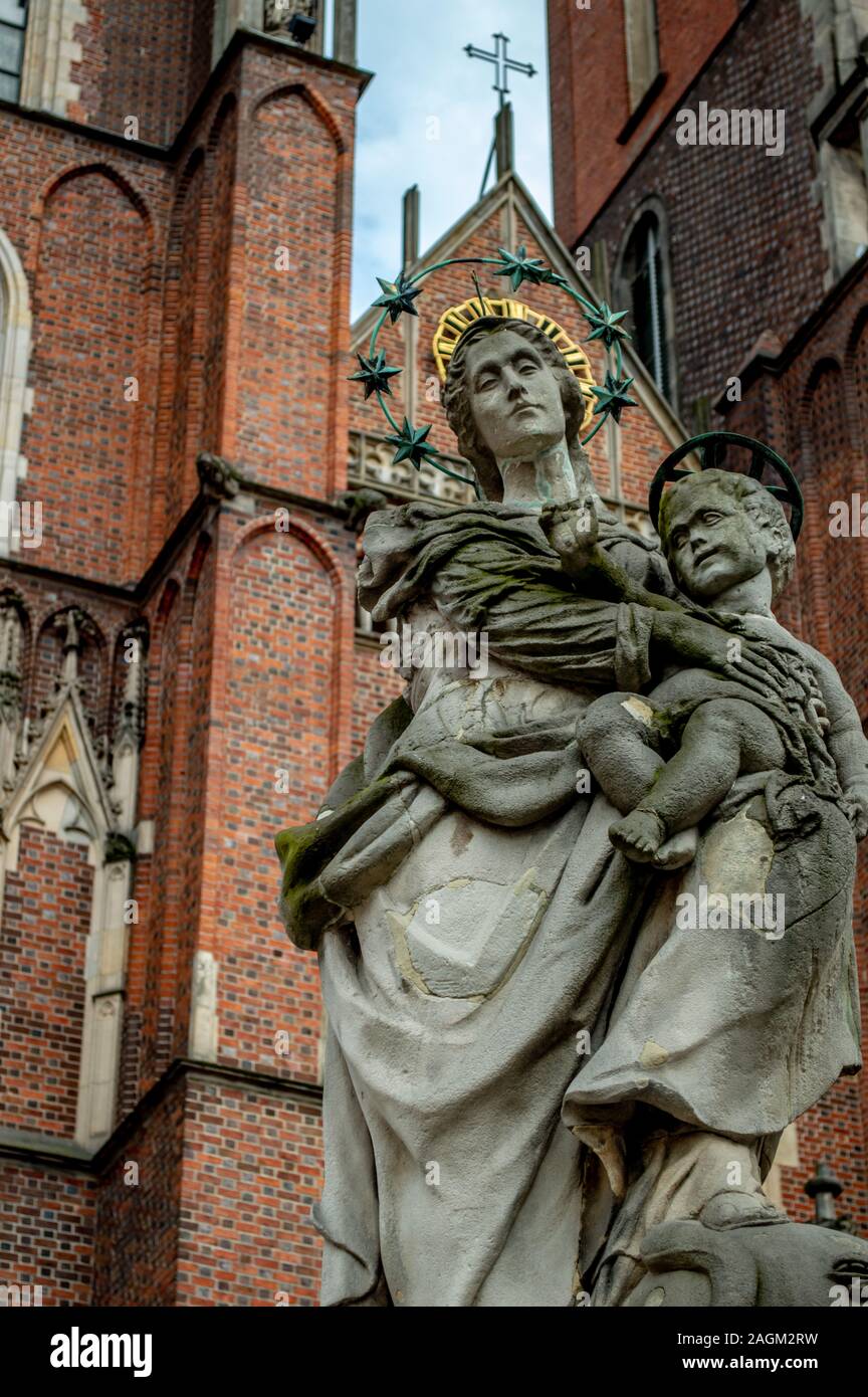 Statue outside of Cathedral of St. John the Baptist, Wroclaw, Poland ...