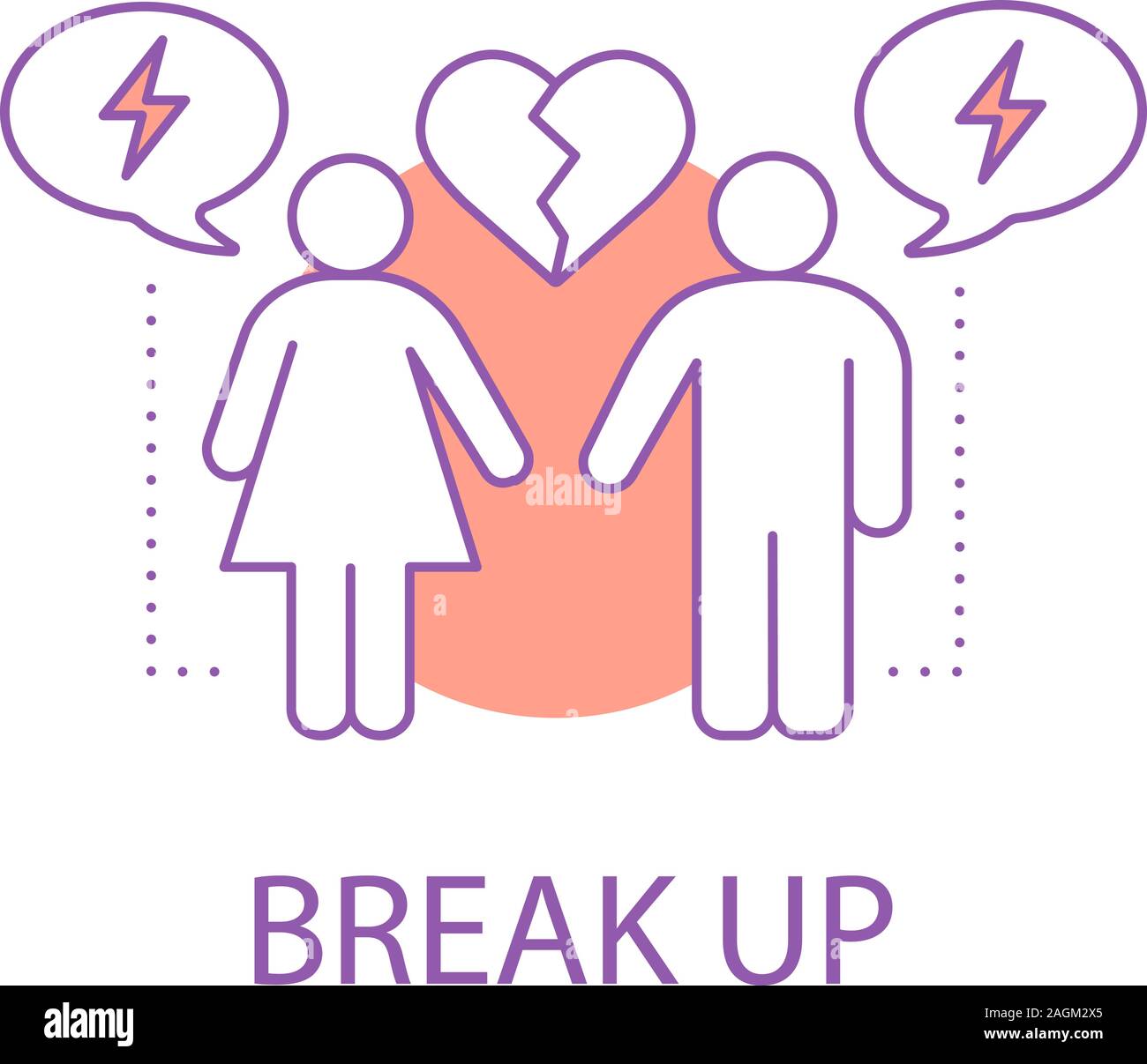 Couple break up concept icon. Relationships breakdown idea thin line ...