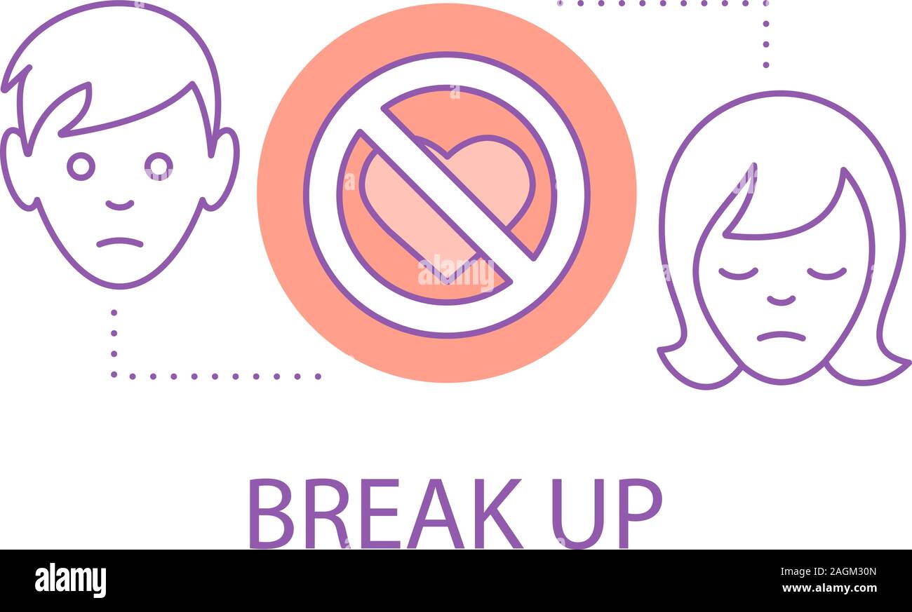 Couple break up concept icon. Relationships breakdown idea thin line ...