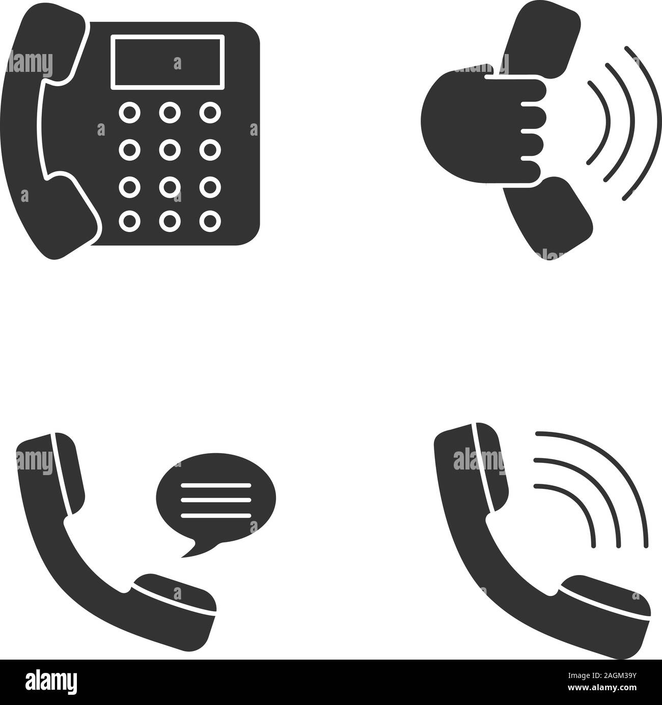 Phone communication glyph icons set. Landline phone, handset in hand ...