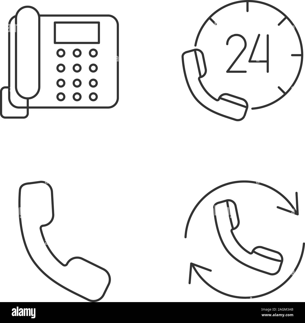 Phone communication linear icons set. Landline telephone, hotline ...