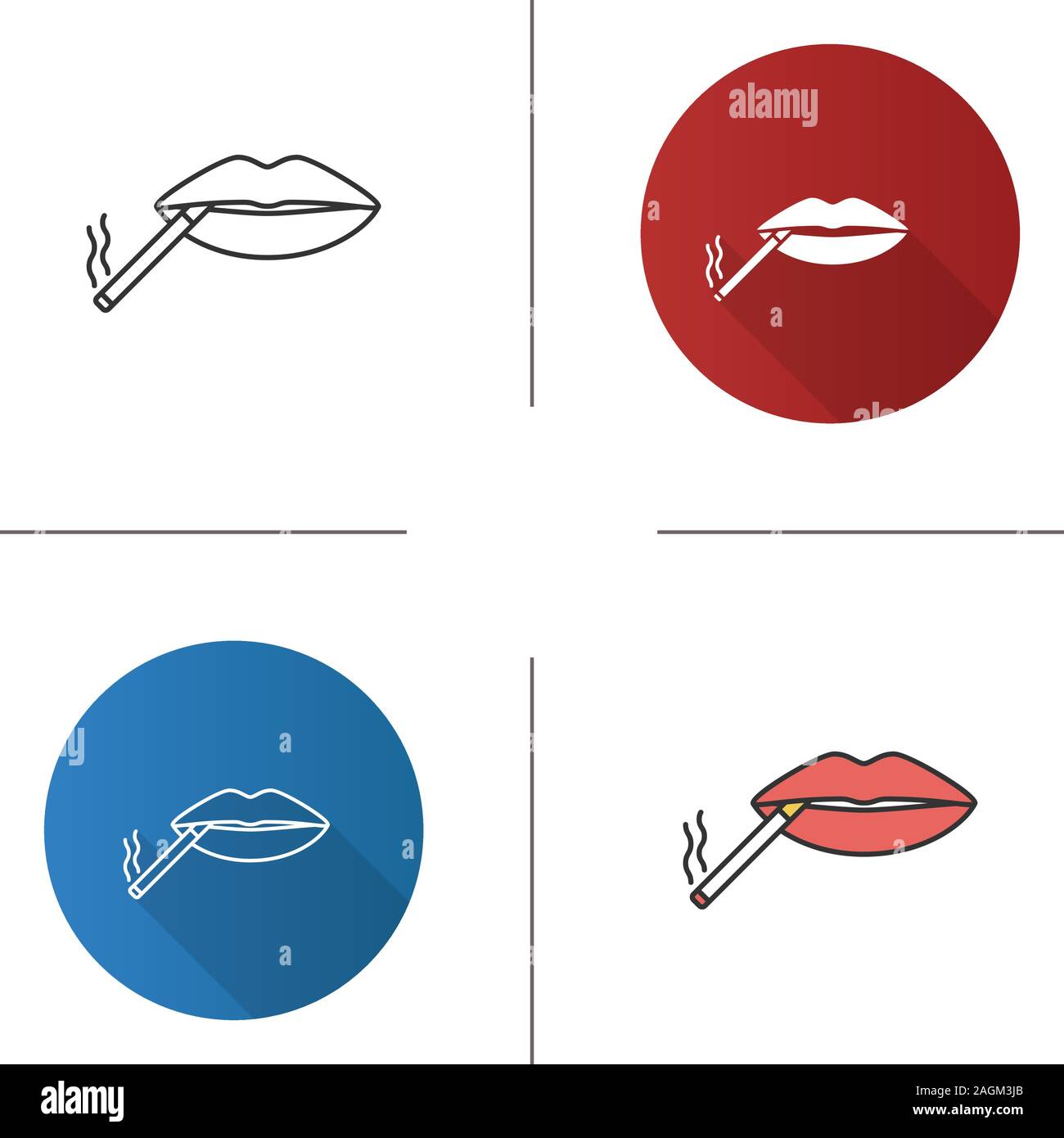 Cigarette in mouth icon. Smoking negative concept. Flat design, linear ...