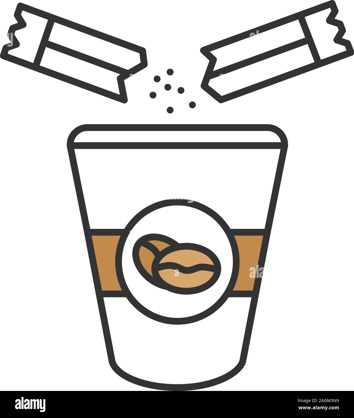 Adding sugar to coffee color icon. Disposable coffee cup and sugar ...