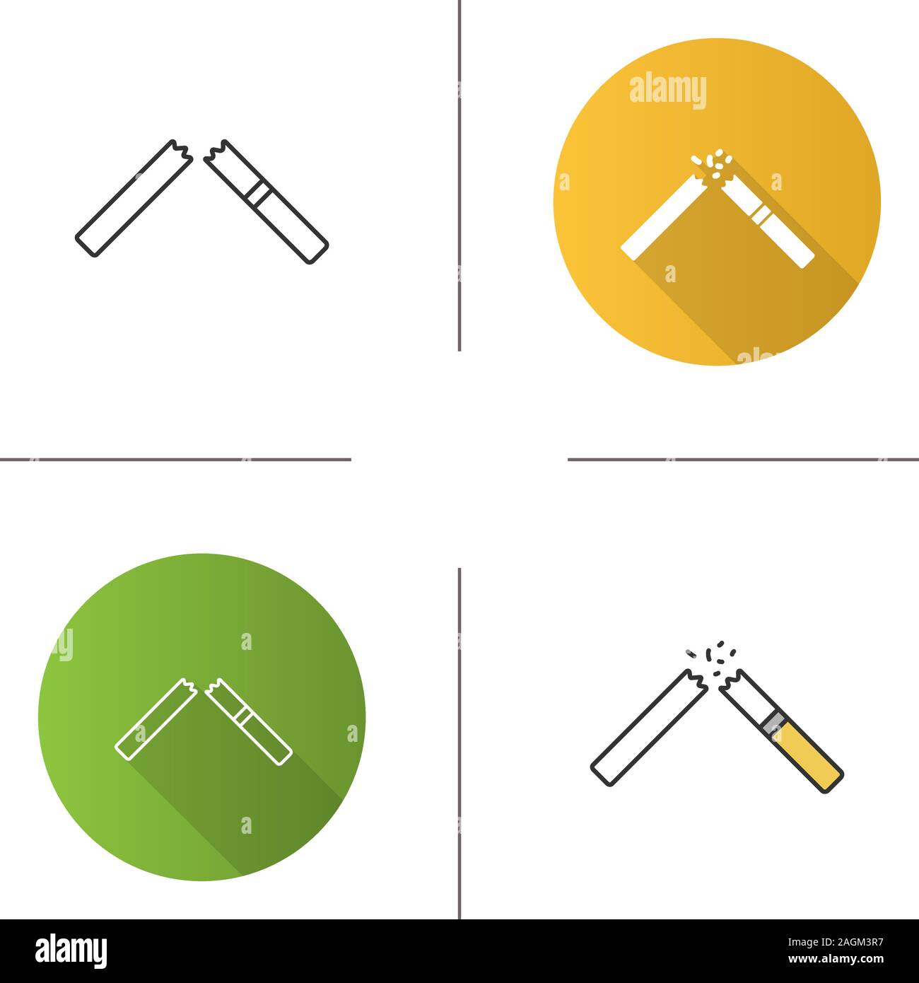 Broken cigarette icon. Stopping smoking. Flat design, linear and color ...