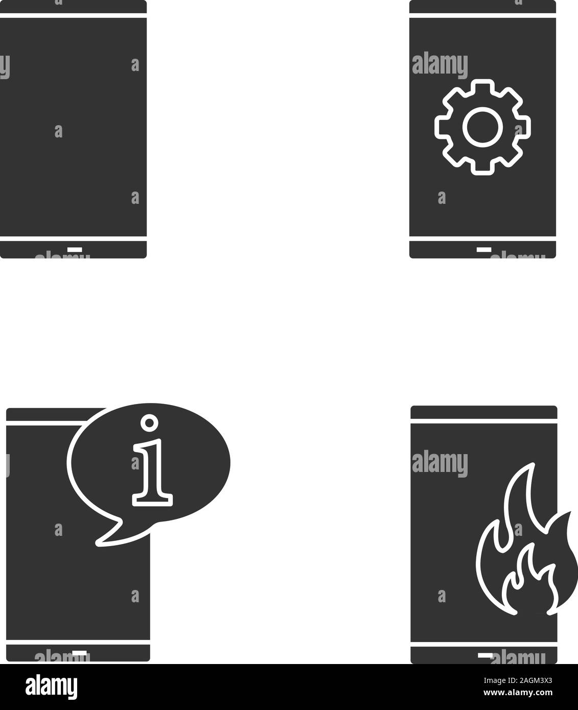 Phone communication glyph icons set. Smartphone, cell phone settings ...