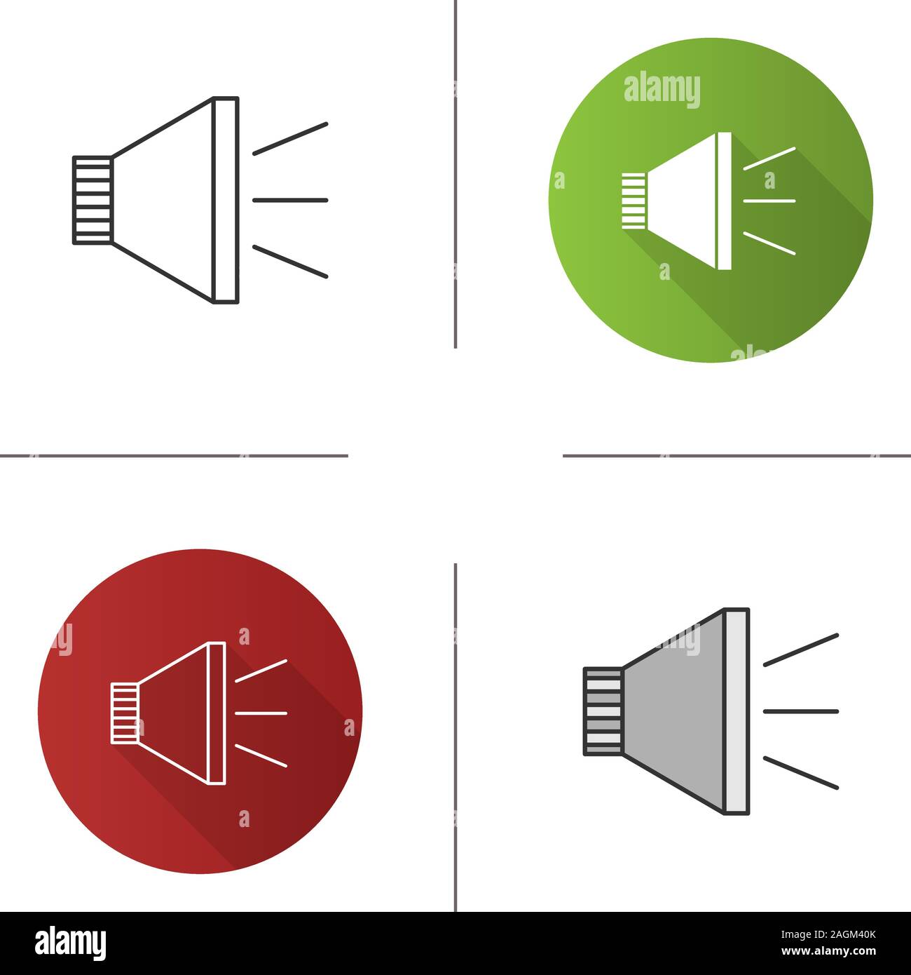 Megaphone icon. Announcement. Bullhorn. Flat design, linear and color styles. Isolated vector ...