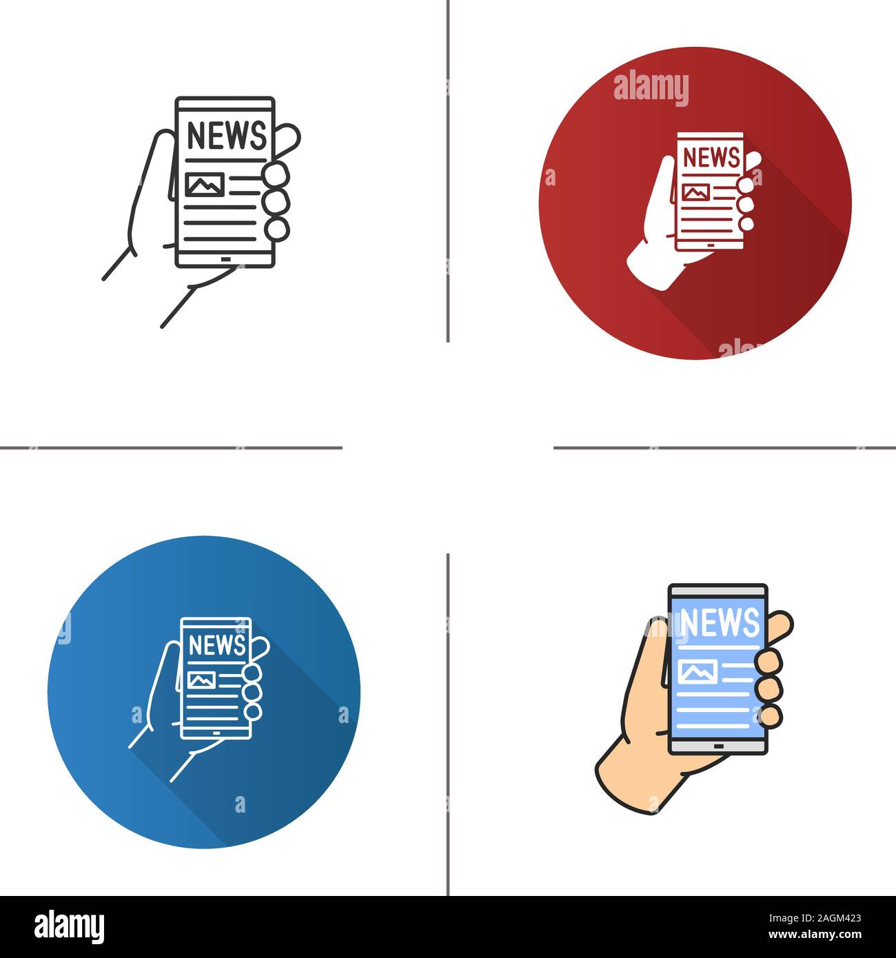 Hand holding smartphone icon. Electronic newspaper. Online news. Flat ...