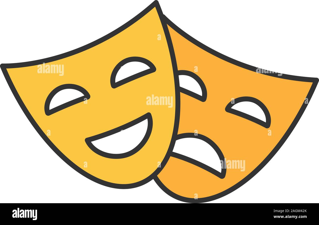 Comedy and tragedy masks color icon. Theater. Drama. Isolated vector ...