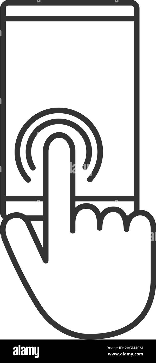 Smartphone touchscreen linear icon. Thin line illustration. Double tap ...