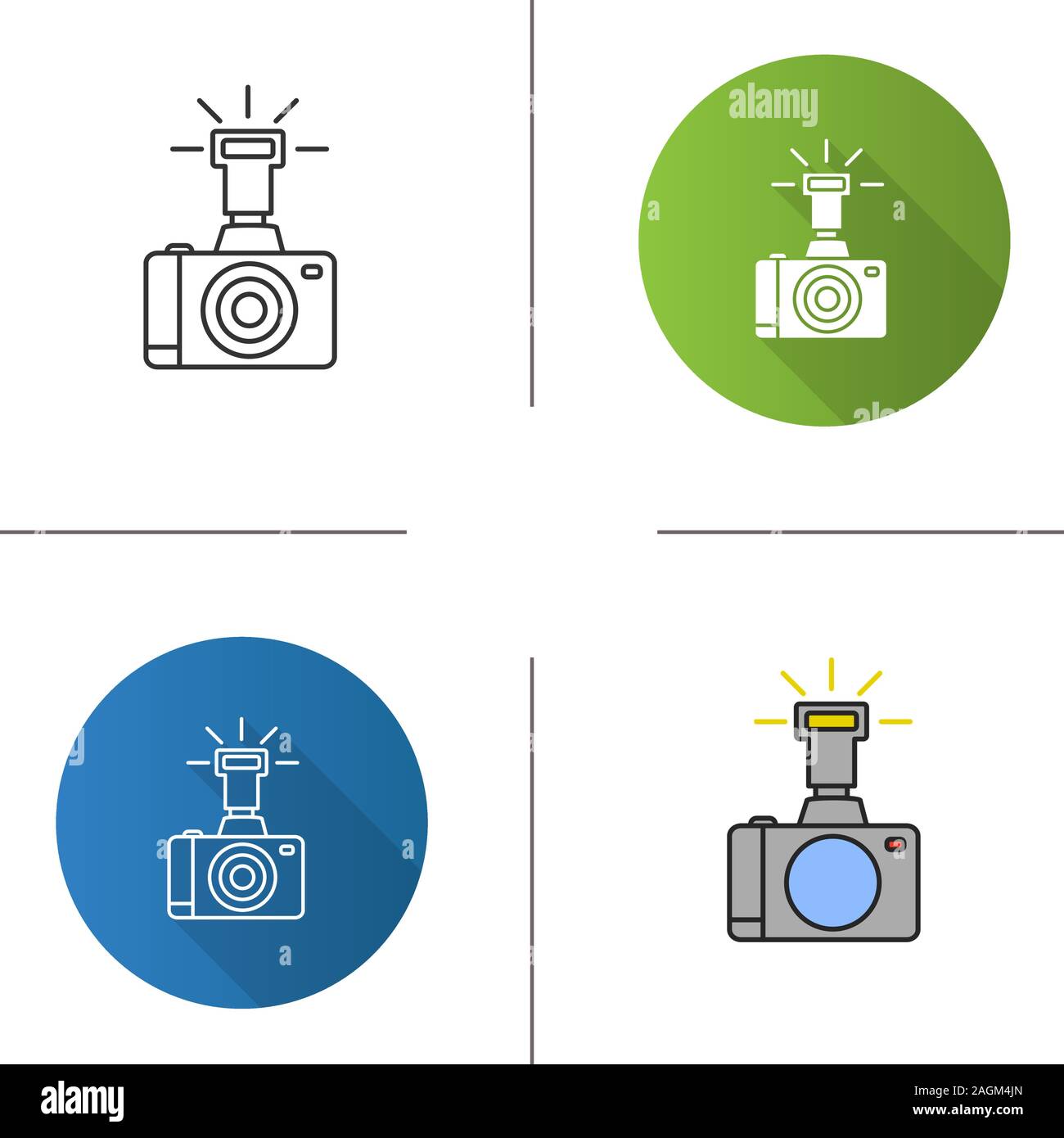 Professional photo camera icon. Flat design, linear and color styles ...
