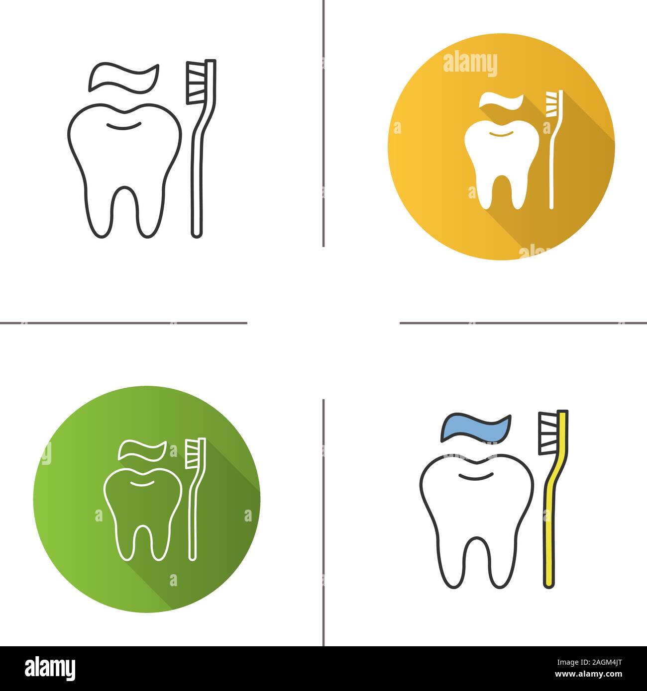 Correct teeth brushing icon. Flat design, linear and color styles ...