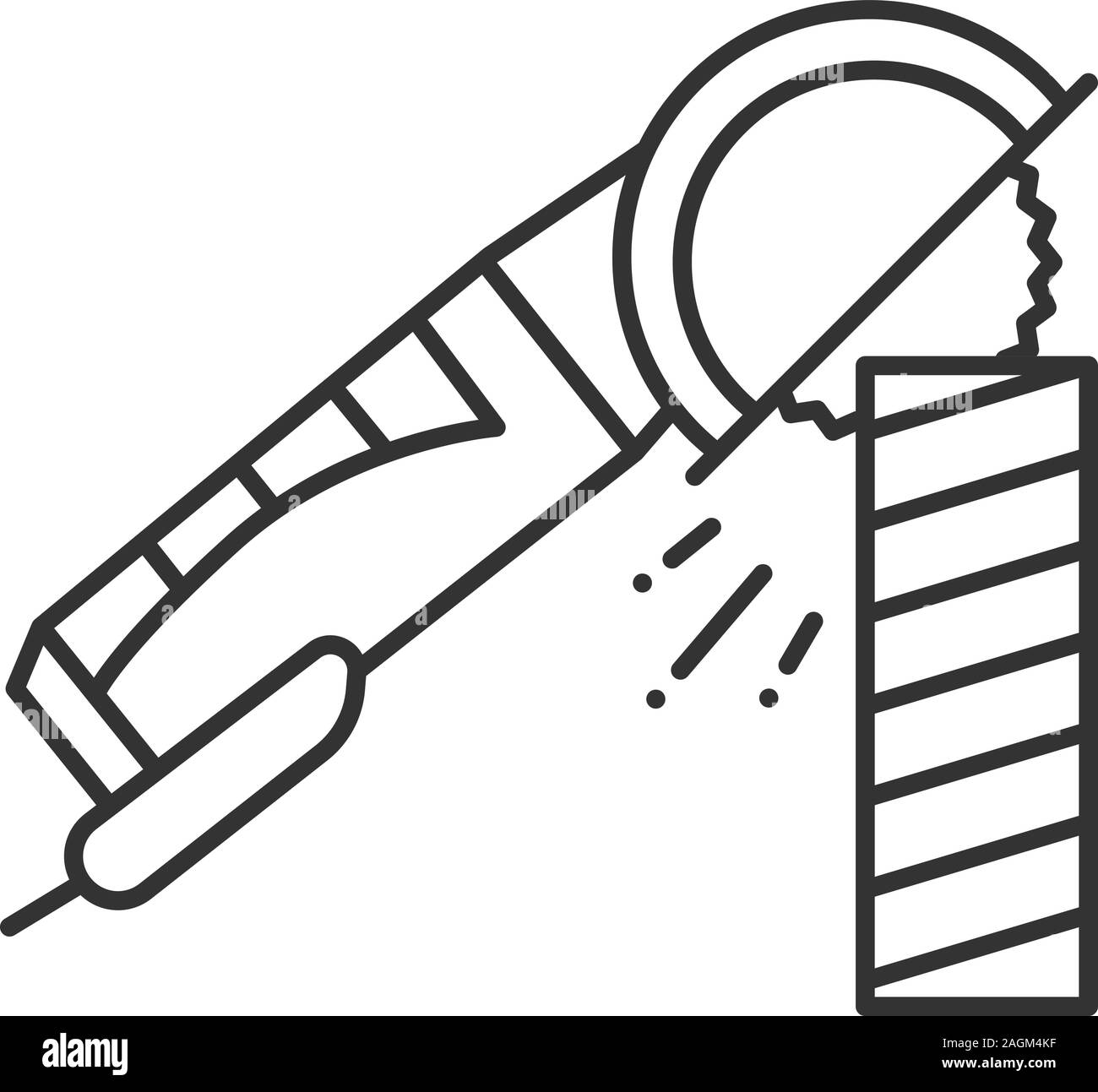 Angle grinder machine polishing wooden plank linear icon. Thin line ...