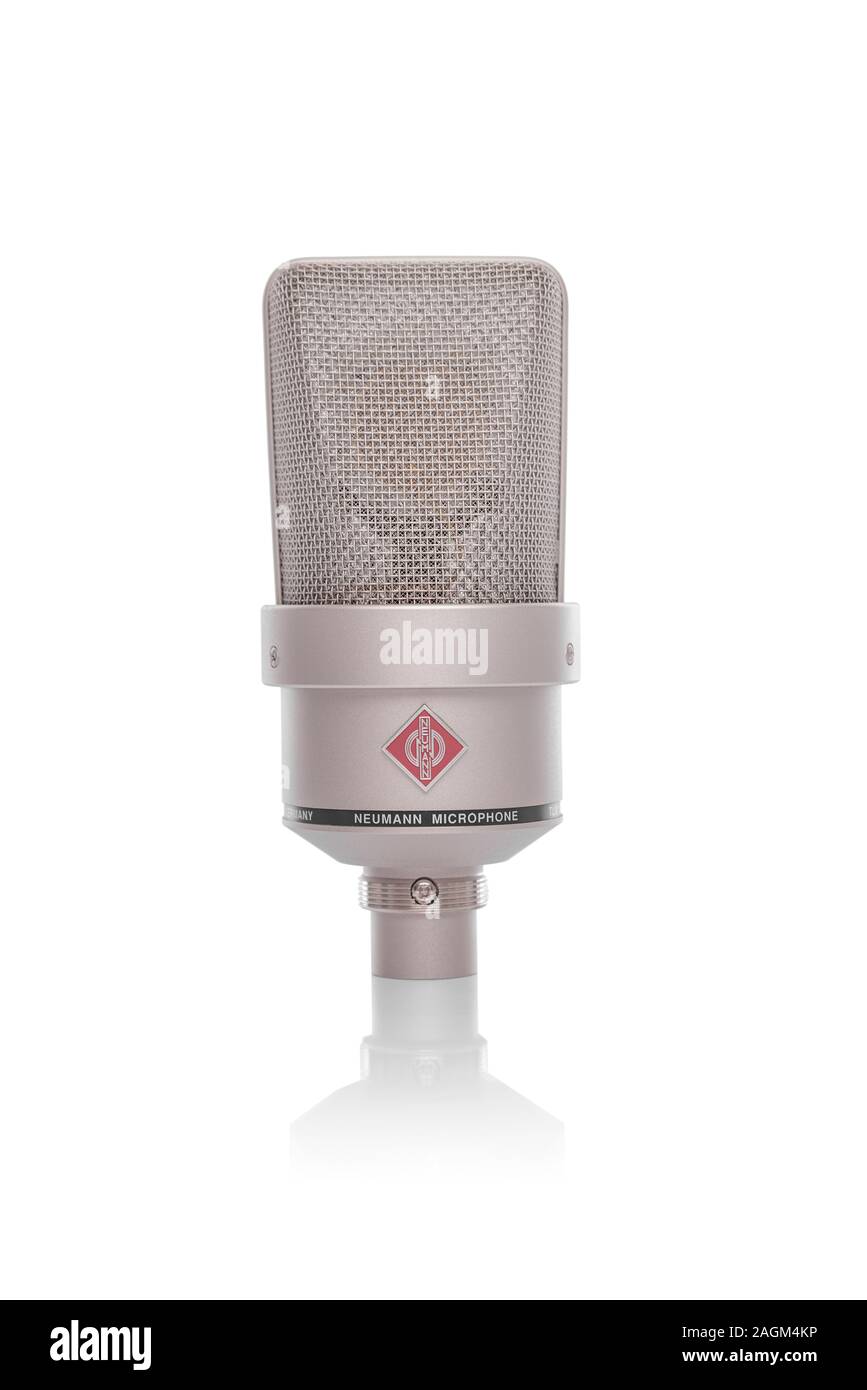Large diaphragm condenser studio microphone Neumann tlm 103 on a white ...