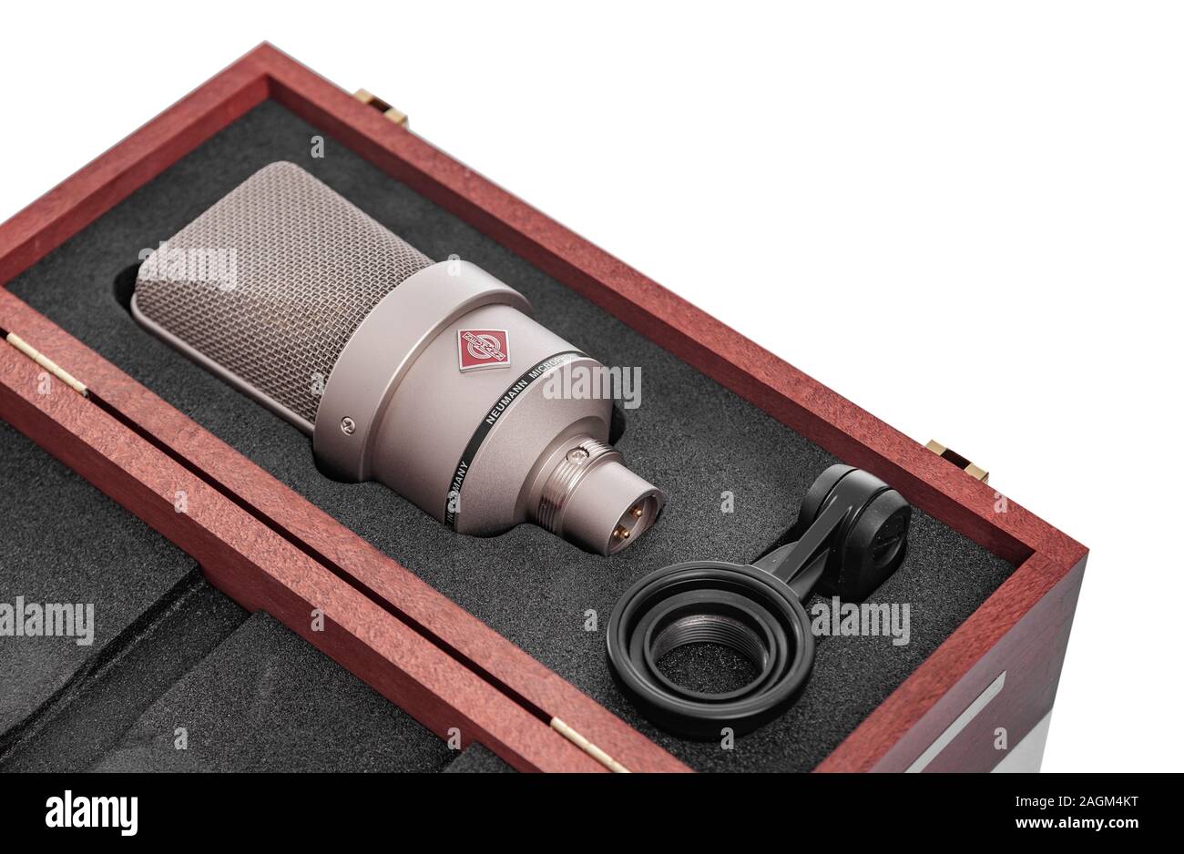 Large diaphragm condenser studio microphone Neumann tlm 103 on a white ...