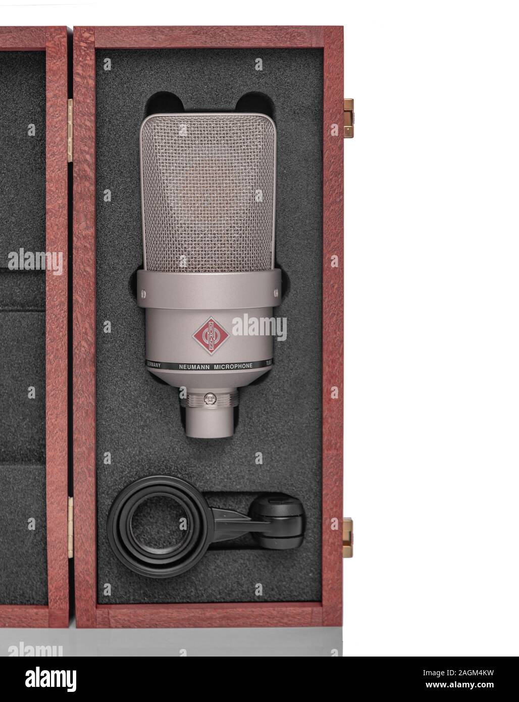 Large diaphragm condenser studio microphone Neumann tlm 103 on a white ...