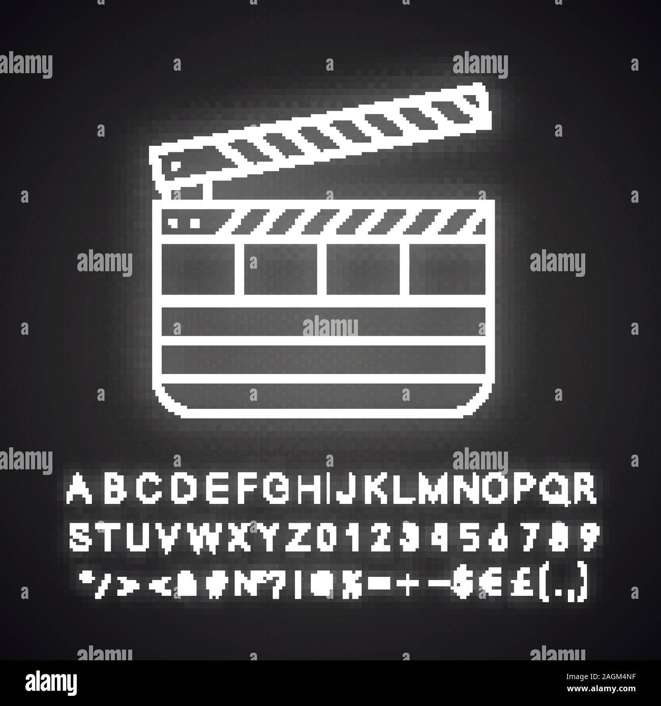 Clapperboard neon light icon. Time code slate. Glowing sign with ...