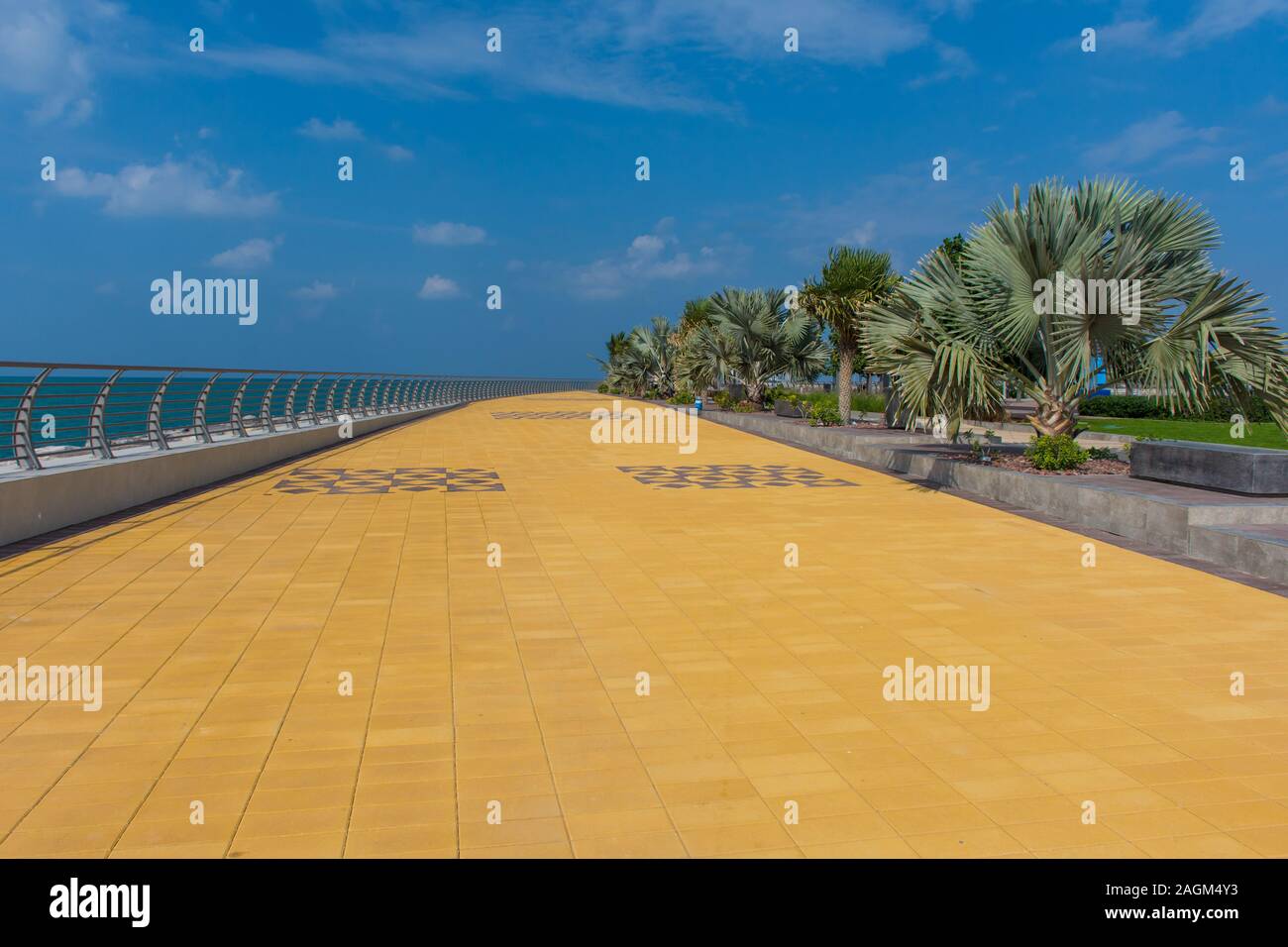 Marjan Island in Ras al Khaimah, United Arab Emirates boardwalk along ...