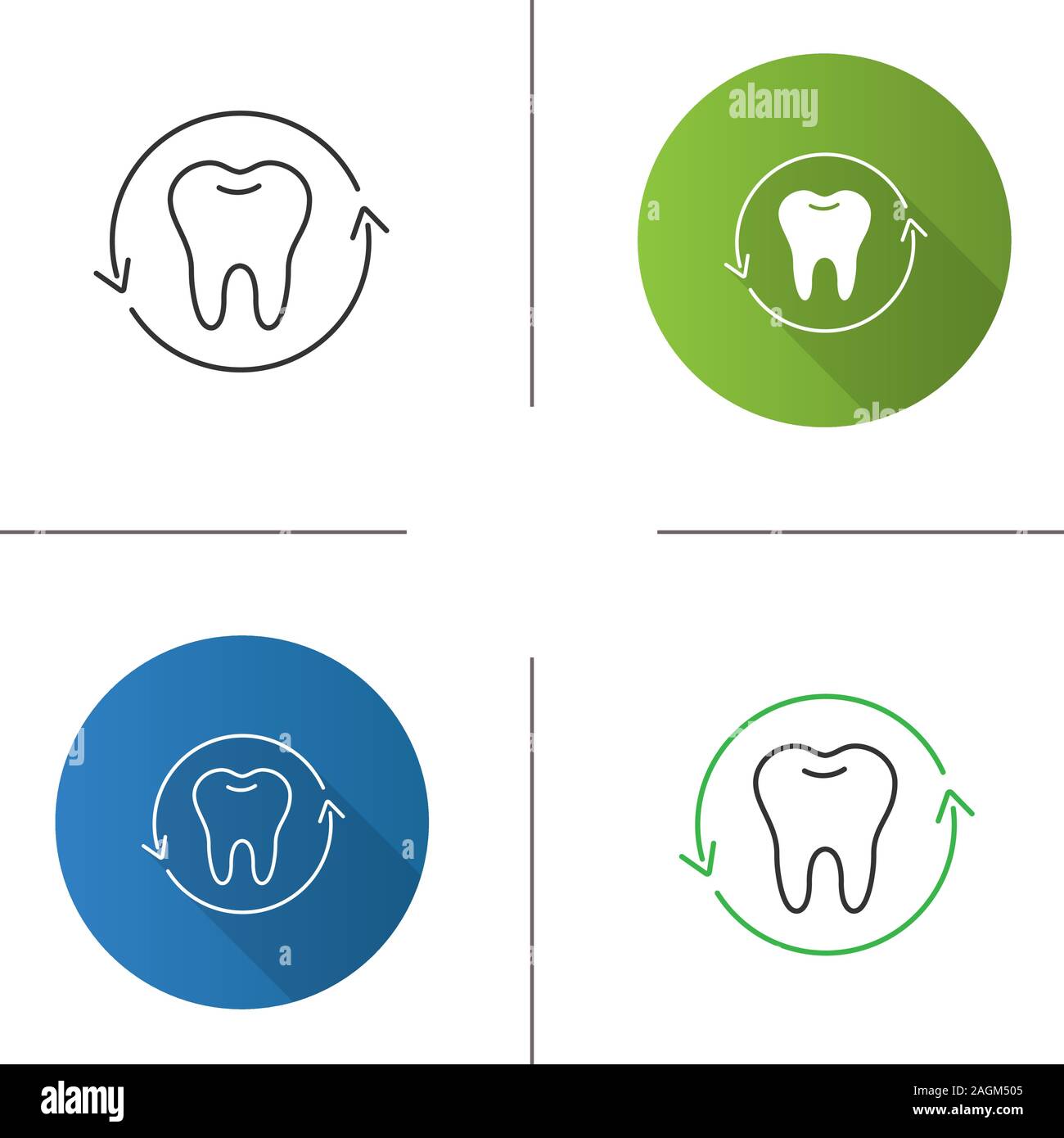 Teeth restoration icon. Dentistry. Tooth in circle arrow. Flat design ...