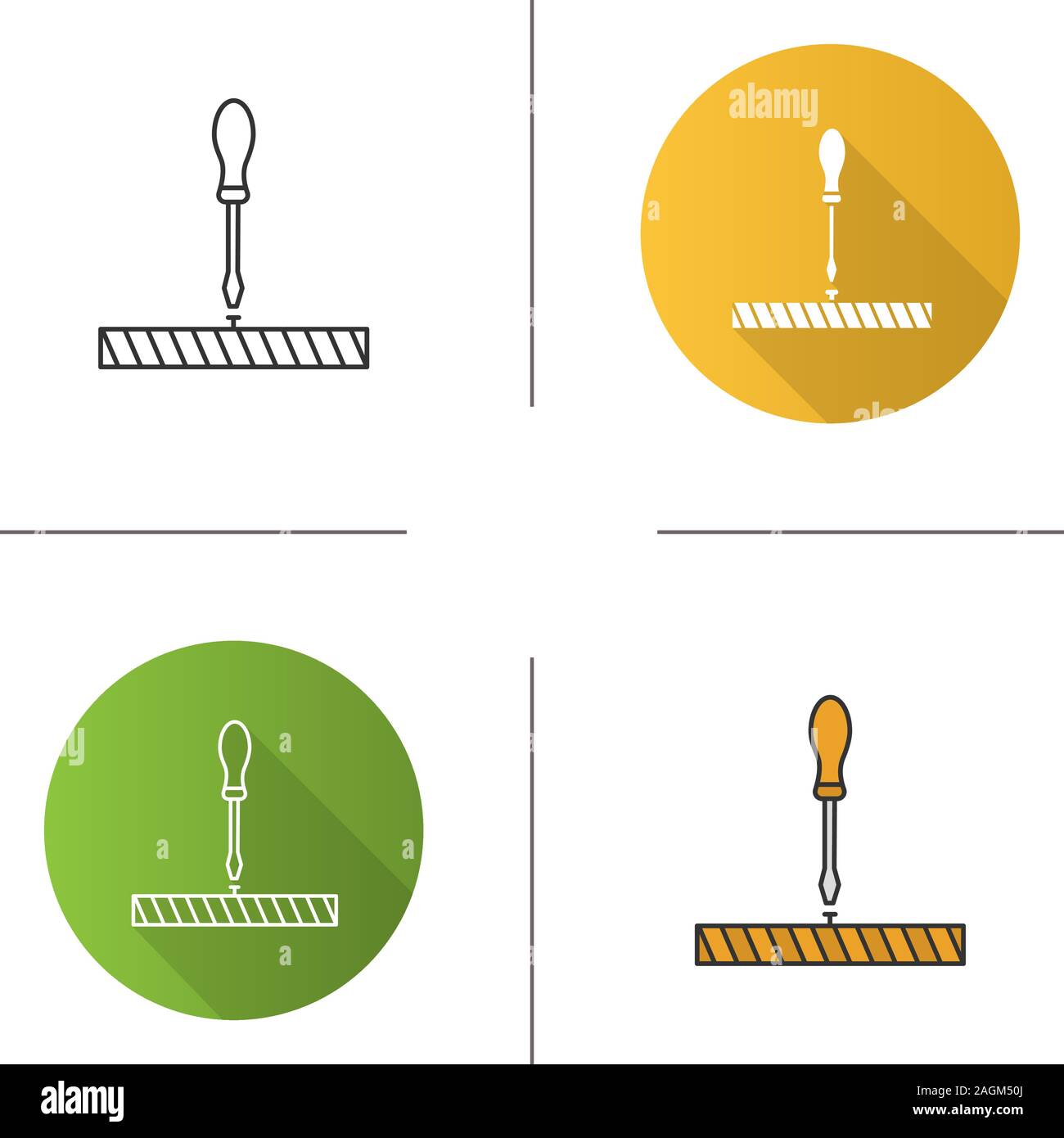 Screwdriver, turn screw icon. Flat design, linear and color styles ...