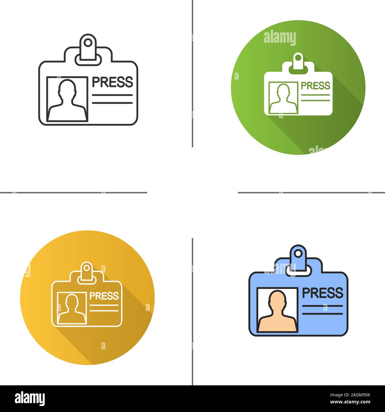 Press ID card icon. Journalist badge. Flat design, linear and color ...