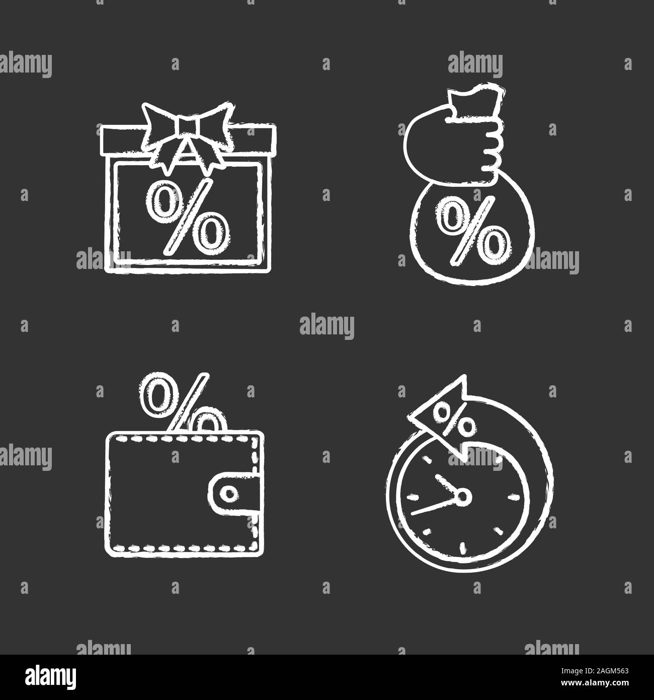 Percents chalk icons set. Sale, discount offer, money saving, payment ...