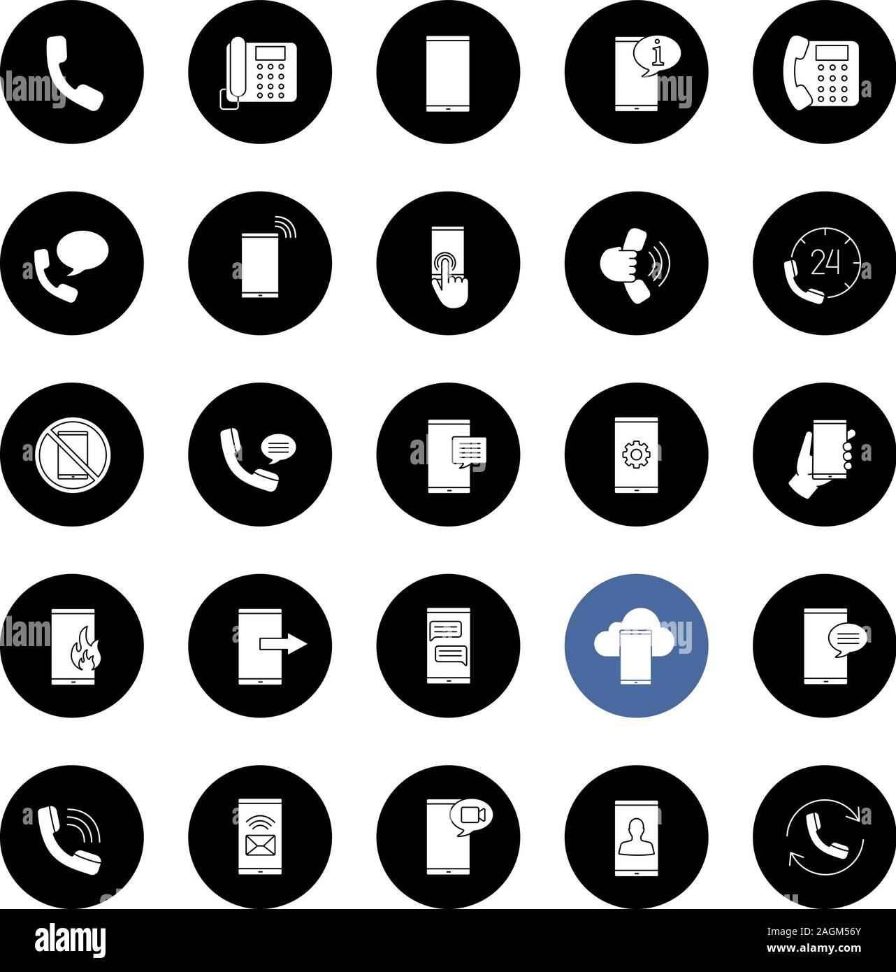 Phone communication glyph icons set. Smartphone calls, messages ...