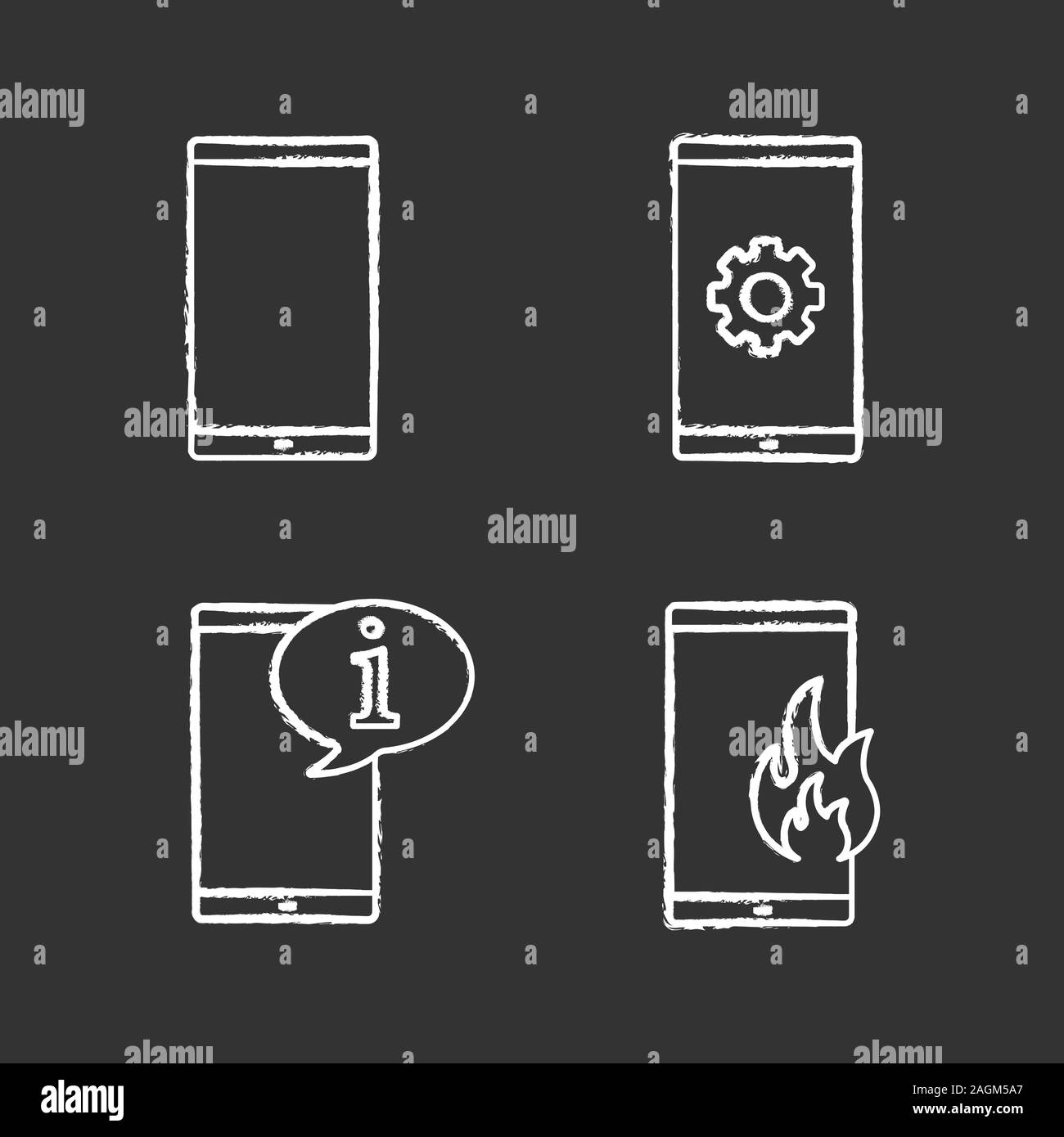 Phone communication chalk icons set. Smartphone, cell phone settings ...