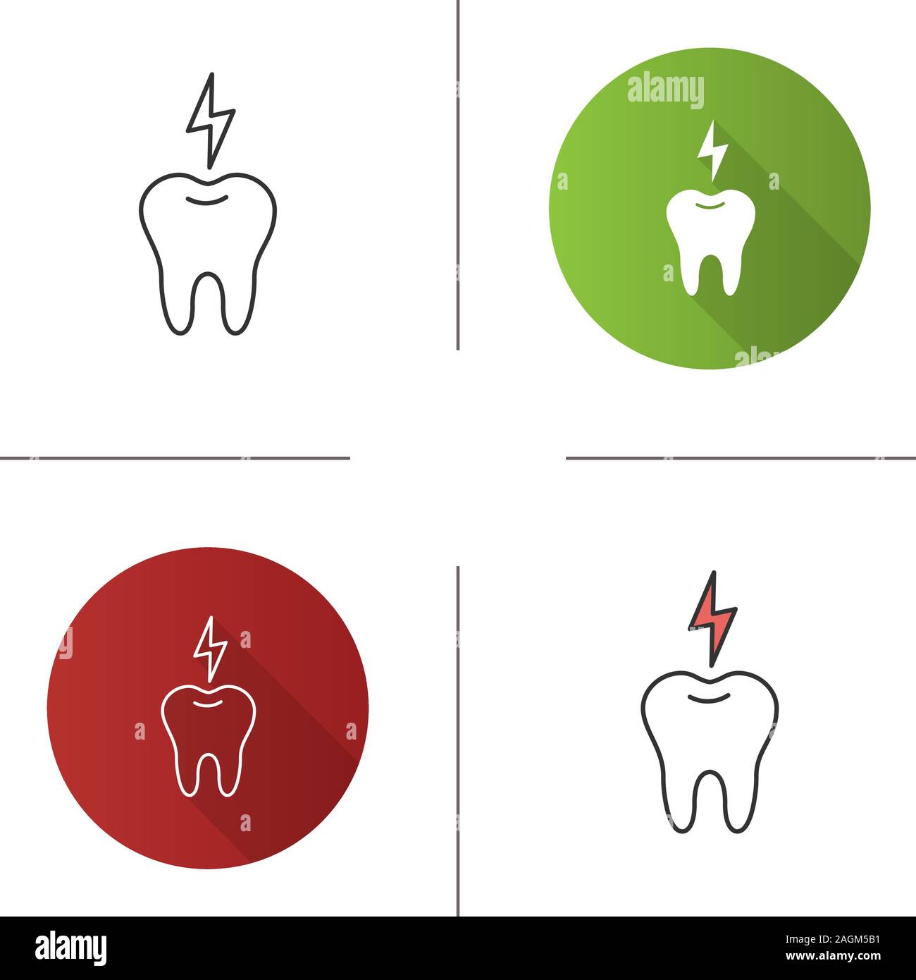 Toothache icon. Tooth with lightning. Flat design, linear and color ...